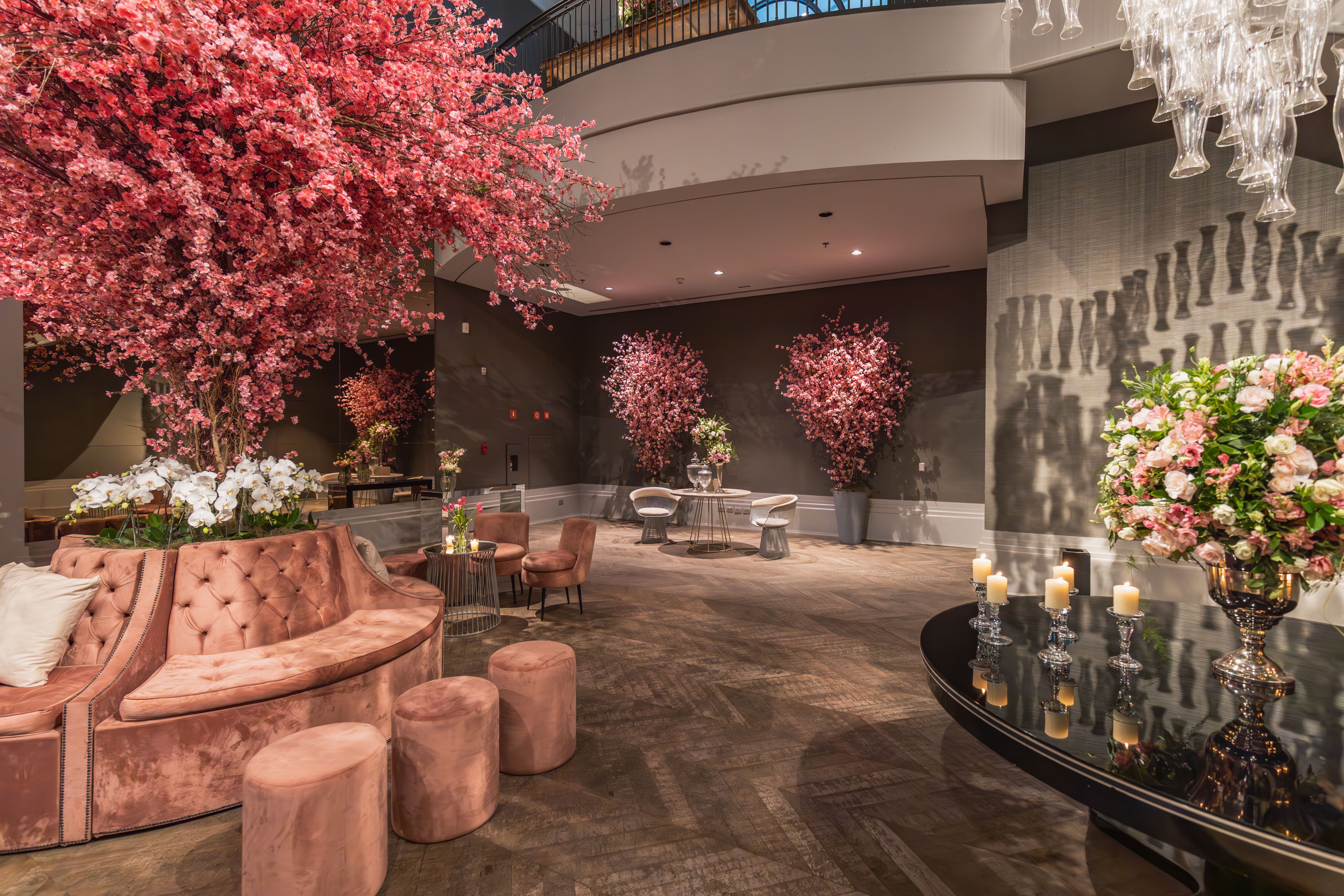 Luxury Reception Hall Decorated with Artificial Cherry Trees and ...