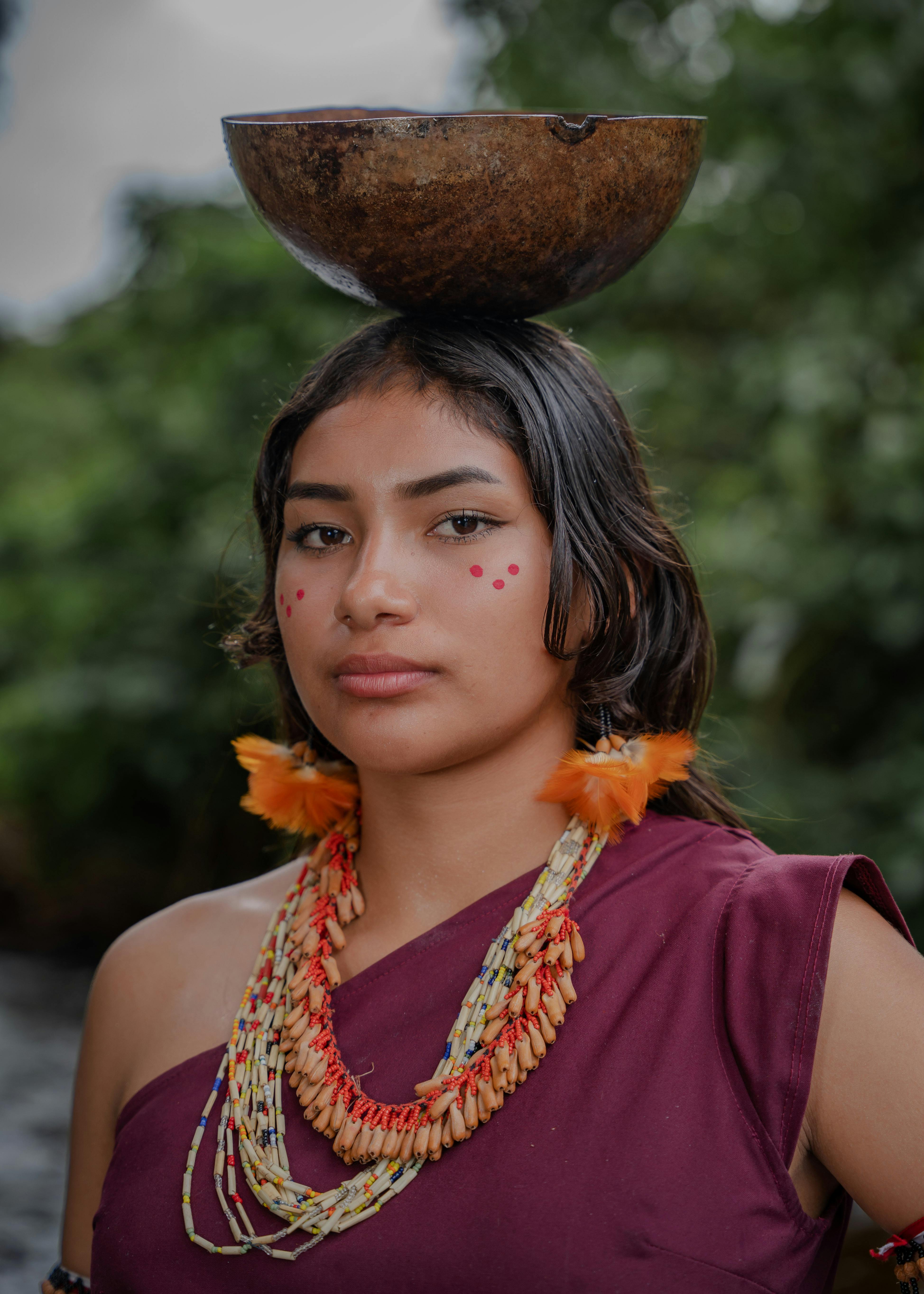 Portrait of Woman with Bowl on Head · Free Stock Photo