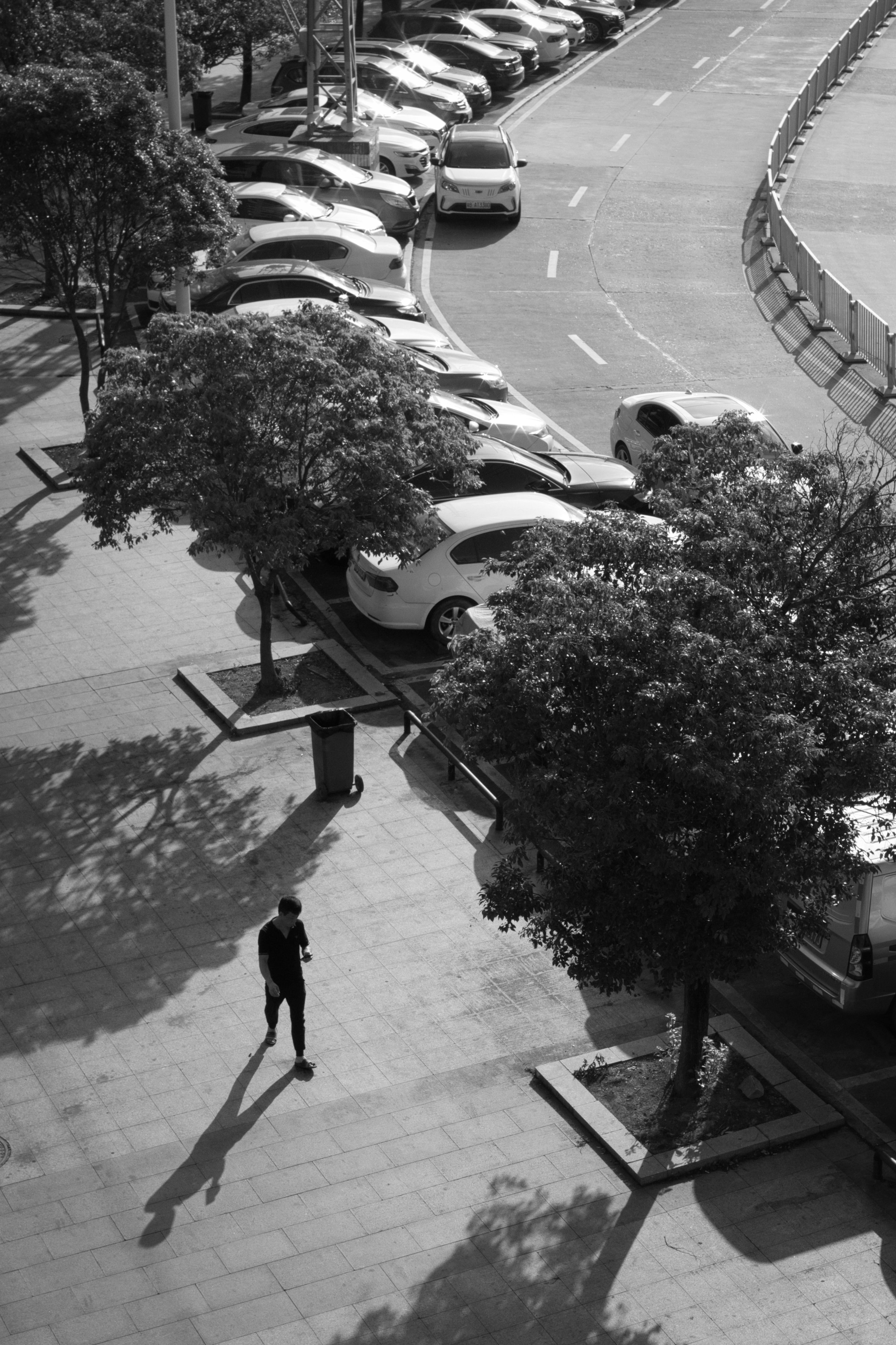 Man Walking on Pavement near Parked Cars in Black and White · Free ...
