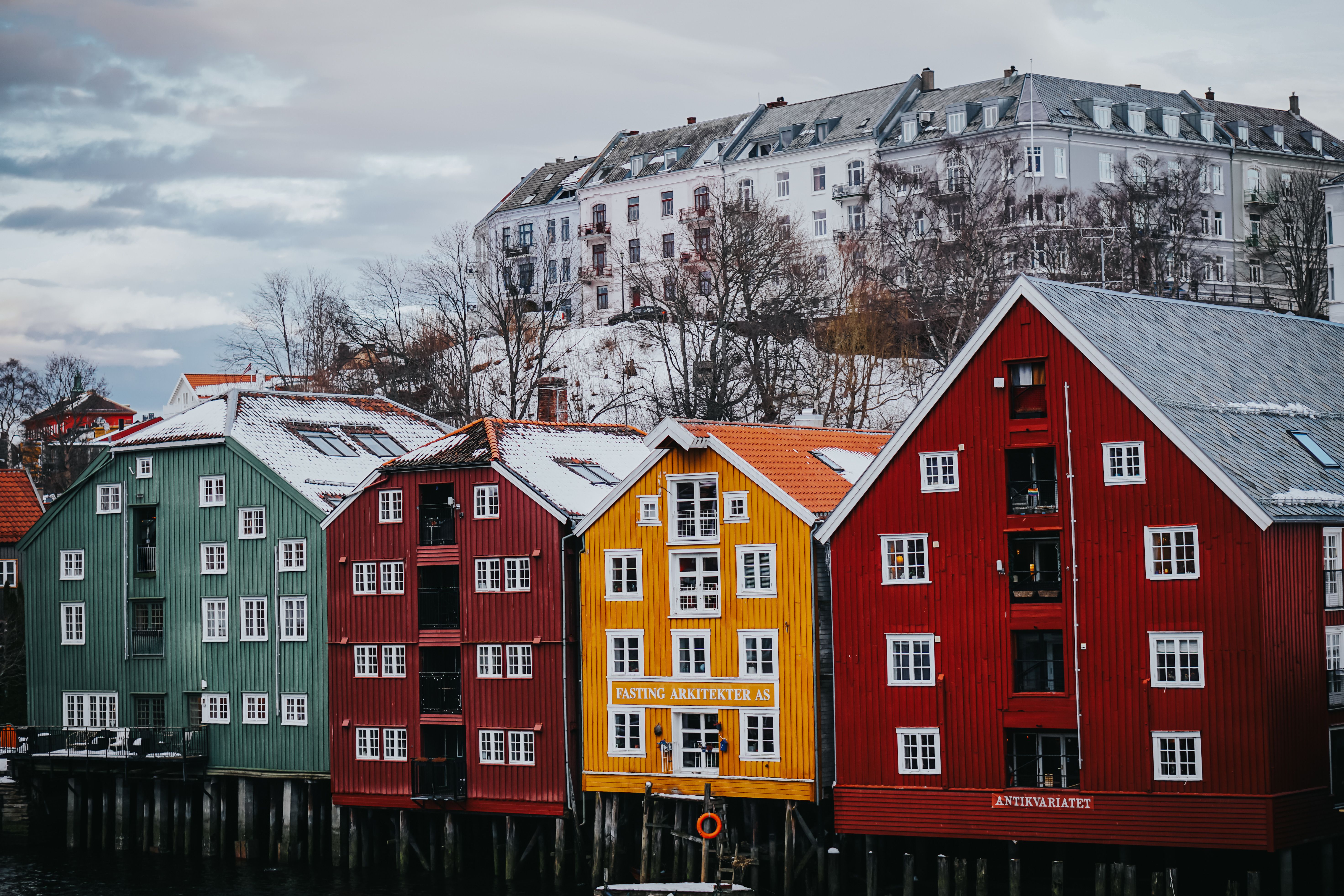 Colorful Waterfront Buildings in Trondheim, Norway in Winter · Free ...