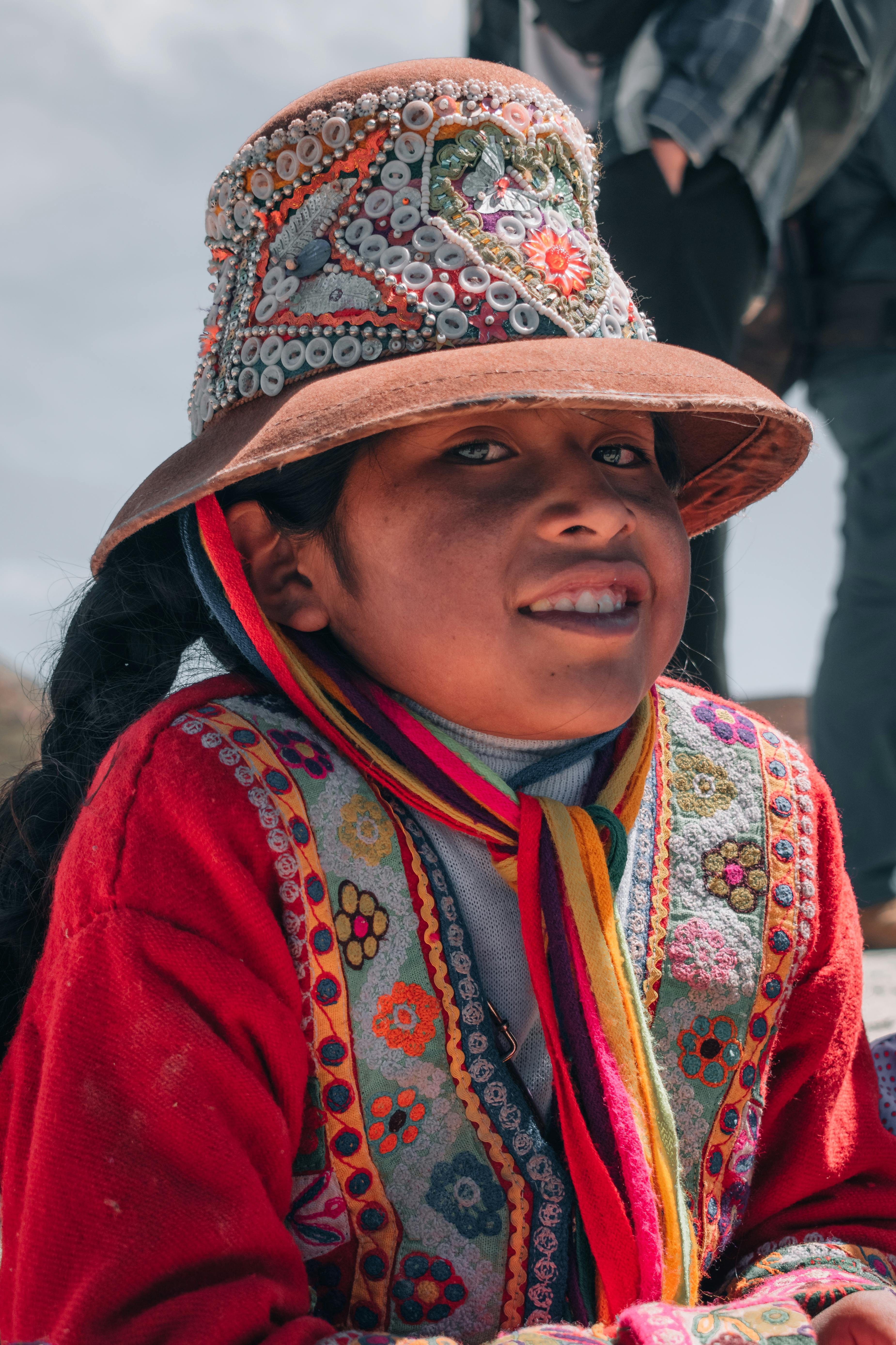 Peruvian Girls Wearing Traditional Clothing, Posing by a Heritage ...