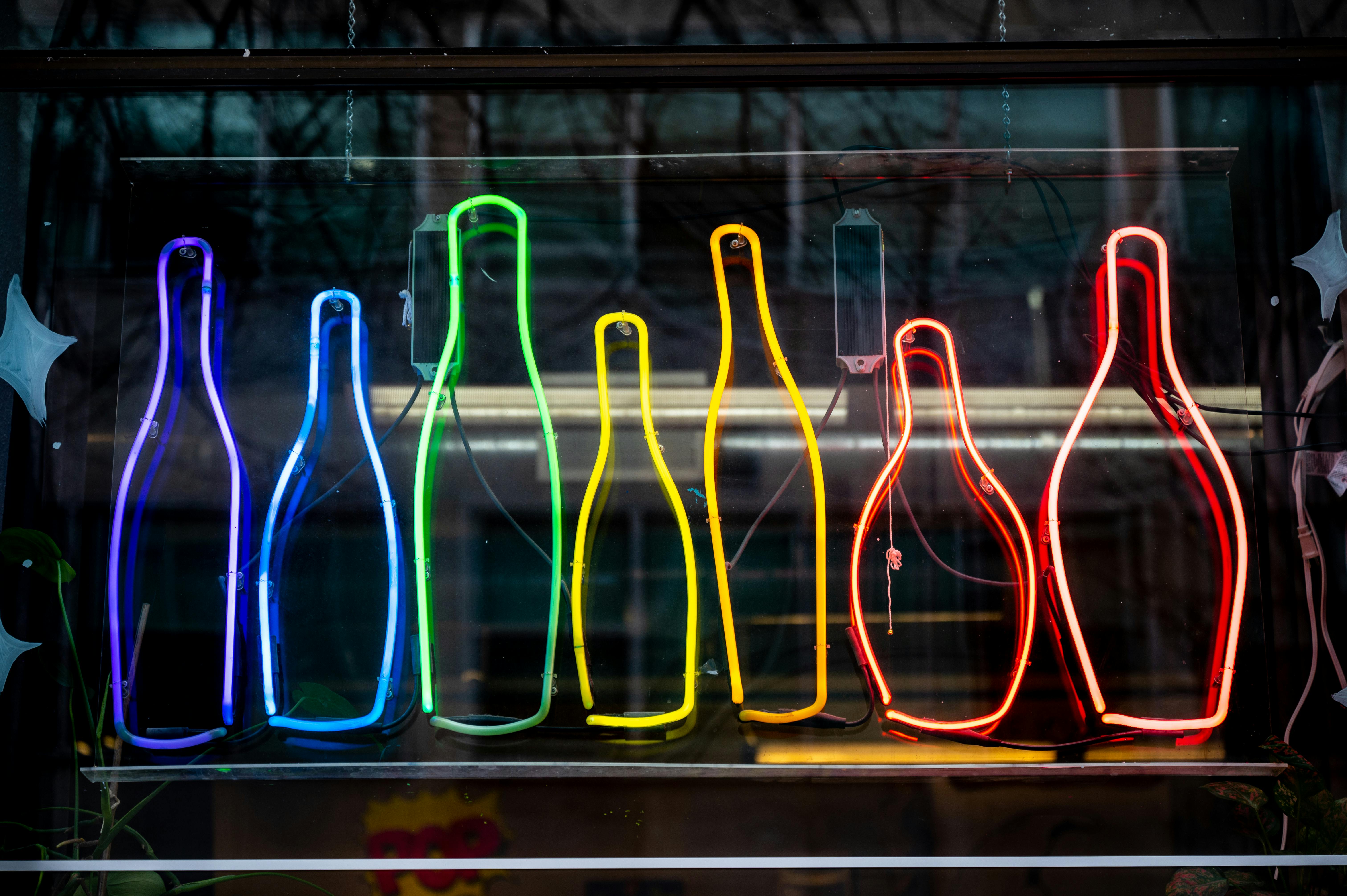 Colorful Neon Lights in the Shape of Bottles · Free Stock Photo