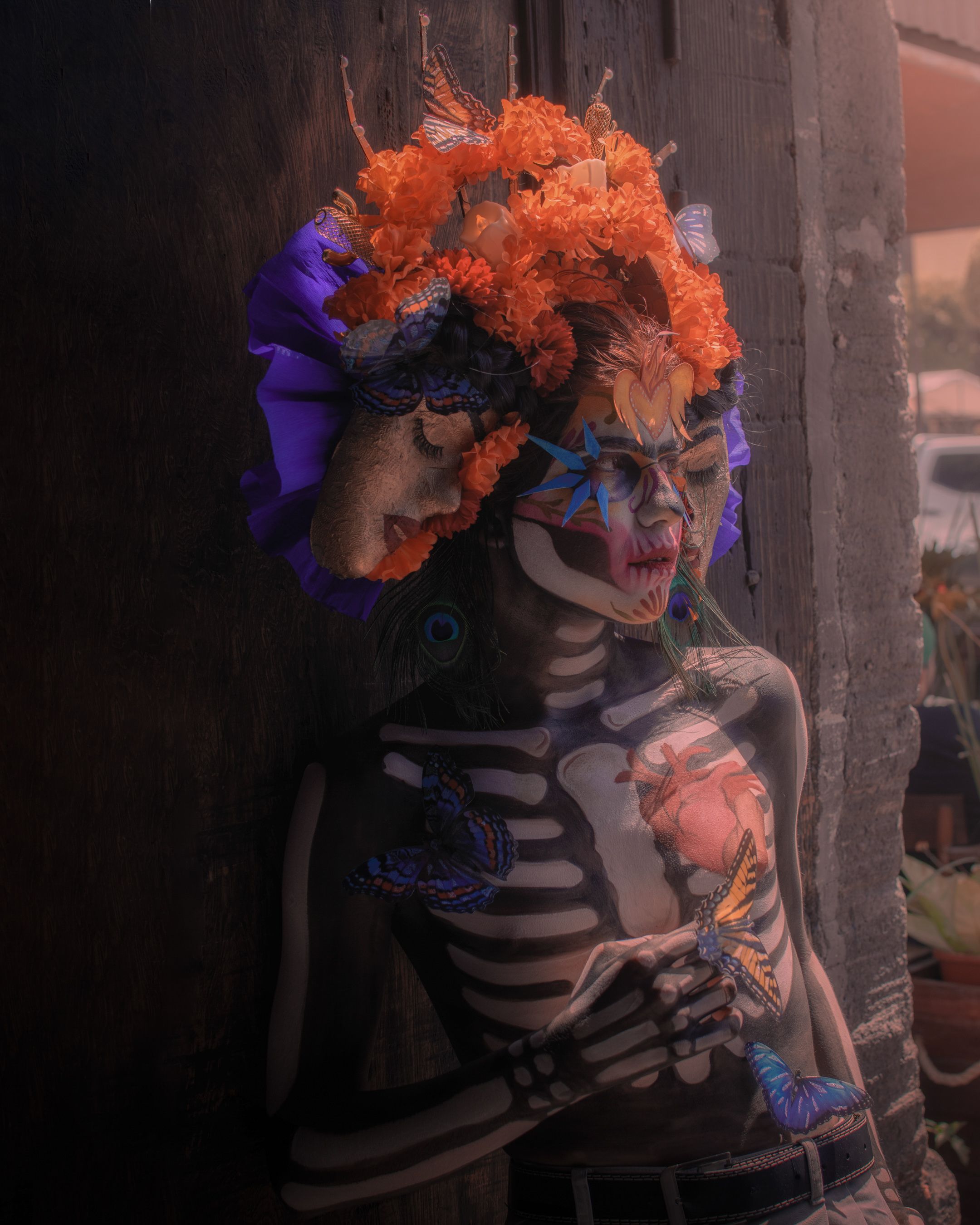 Person with Painted Body as Skeleton for Dia de Muertos · Free Stock Photo