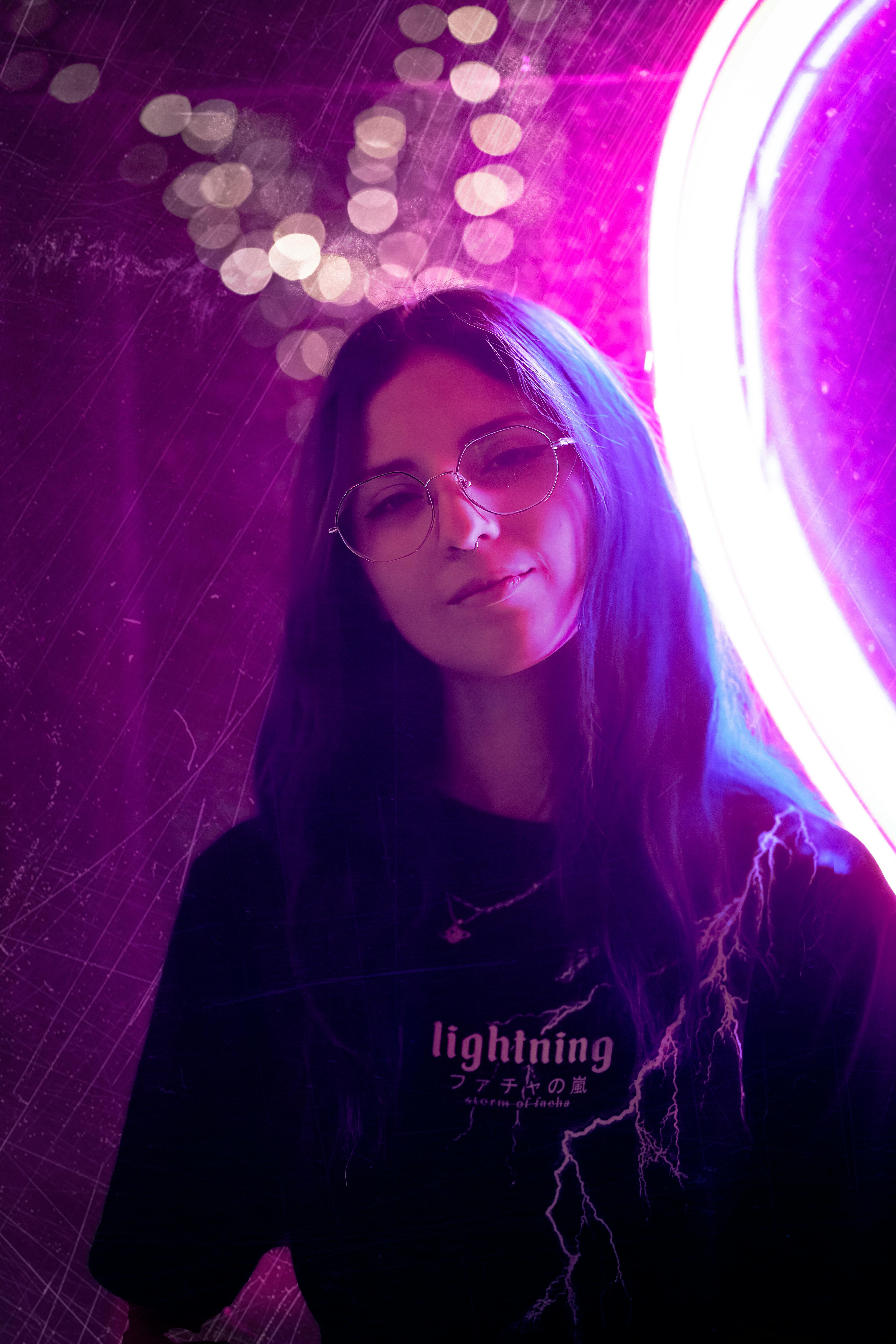 Portrait of Woman in Purple Light · Free Stock Photo
