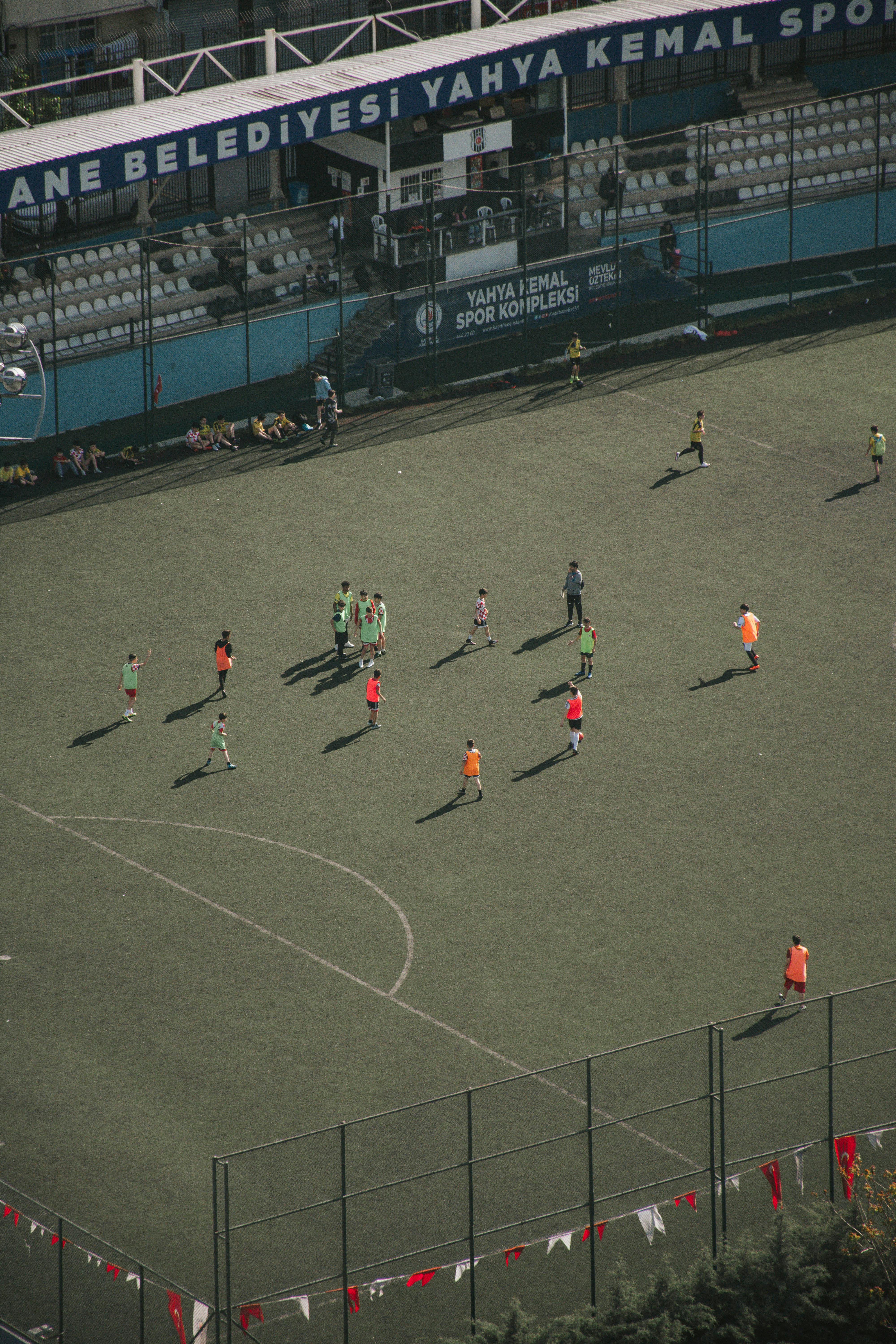Players on Football Pitch in Birds Eye View · Free Stock Photo