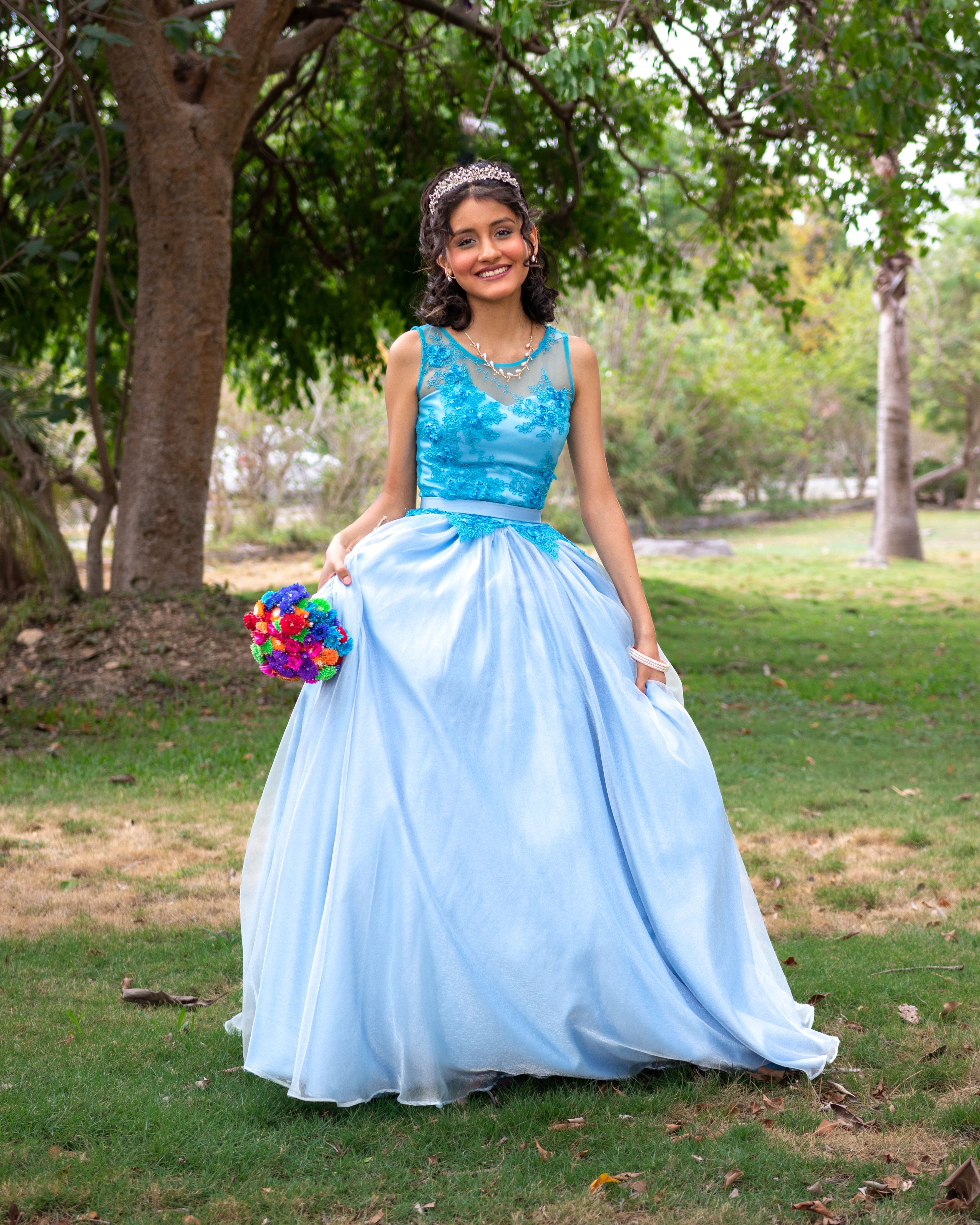 Bride Wearing Blue Dress in a Park · Free Stock Photo