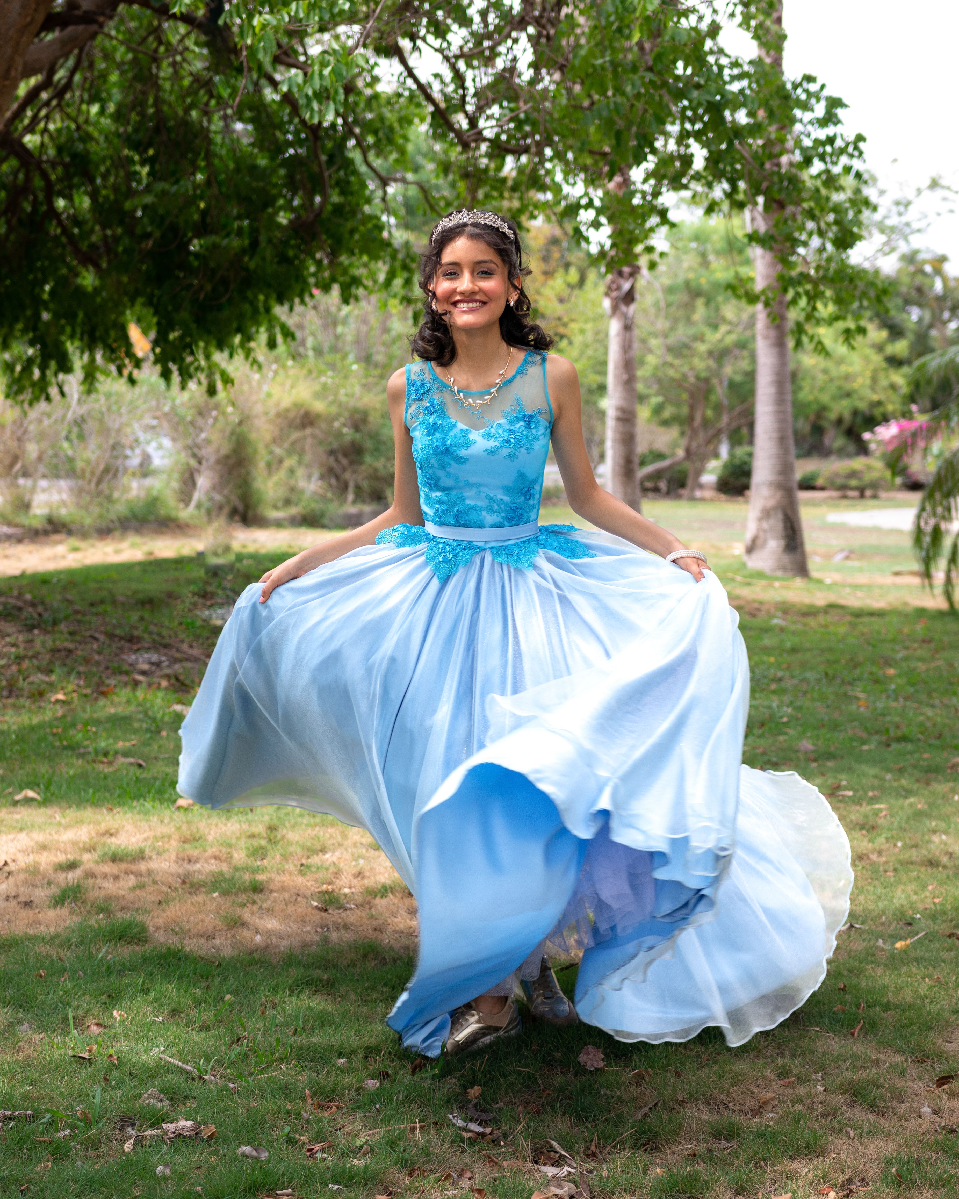 Bride Wearing Blue Dress in a Park · Free Stock Photo