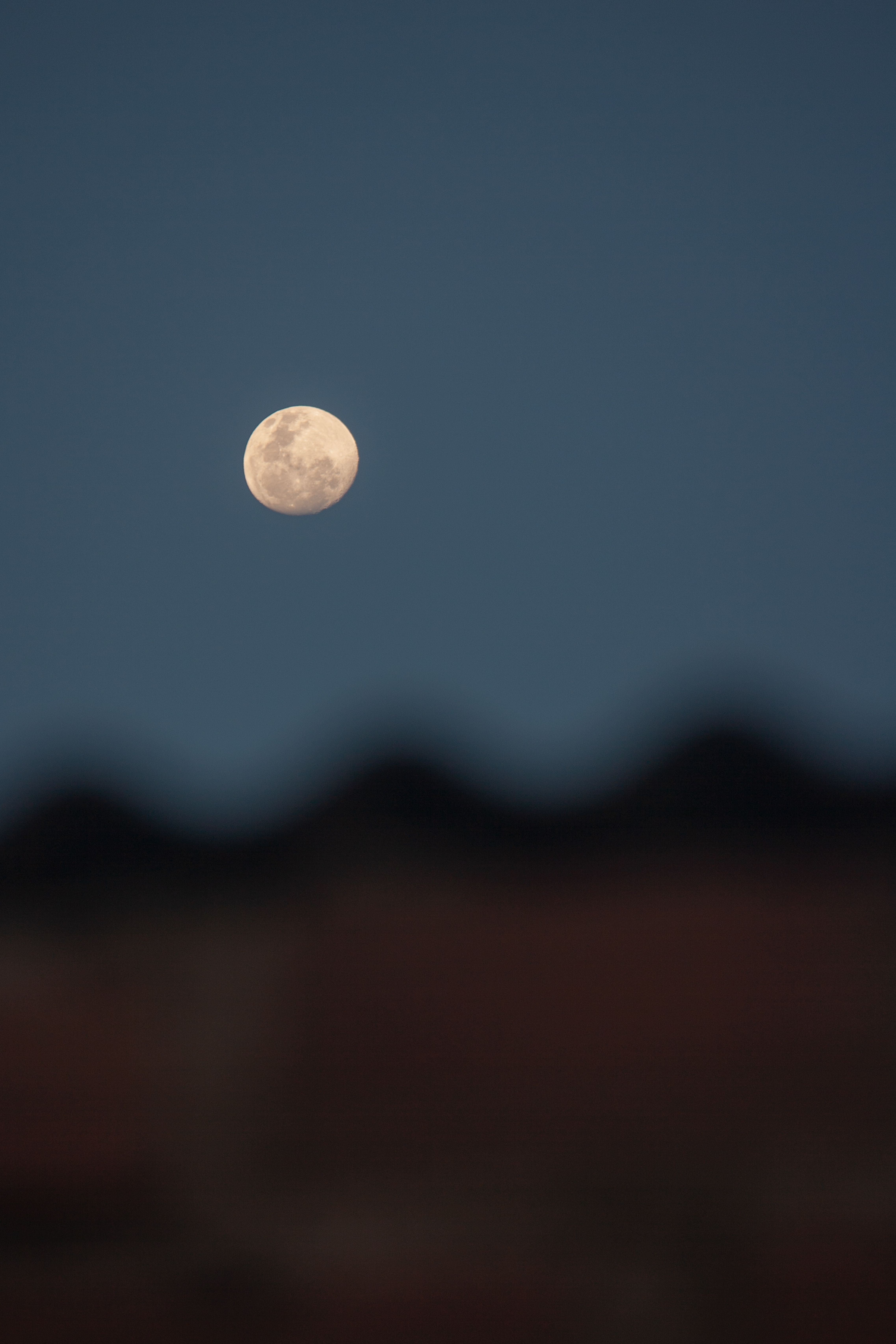 Abstract Image with Full Moon in the Grayish Sky, and Blurred Landscape ...