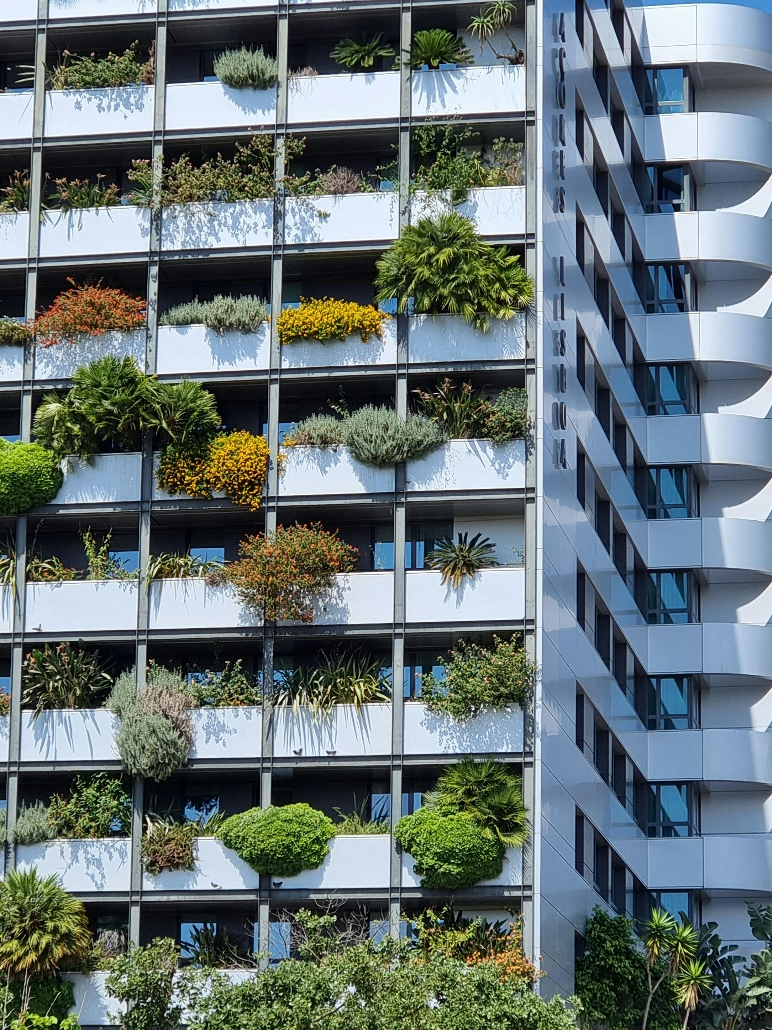 Plants on Balconies in Building · Free Stock Photo