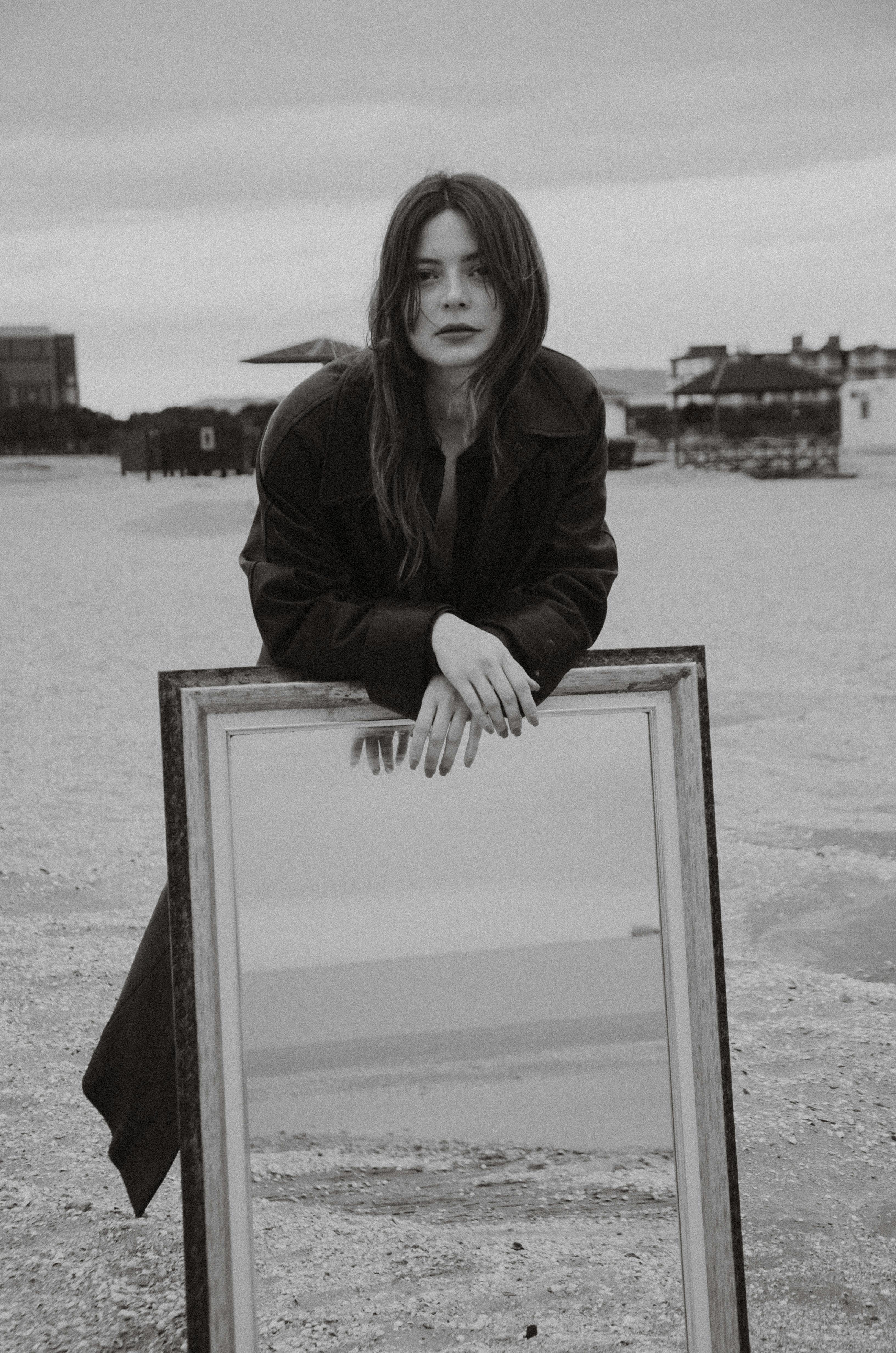 Grayscale Photo Of Woman's Reflection · Free Stock Photo