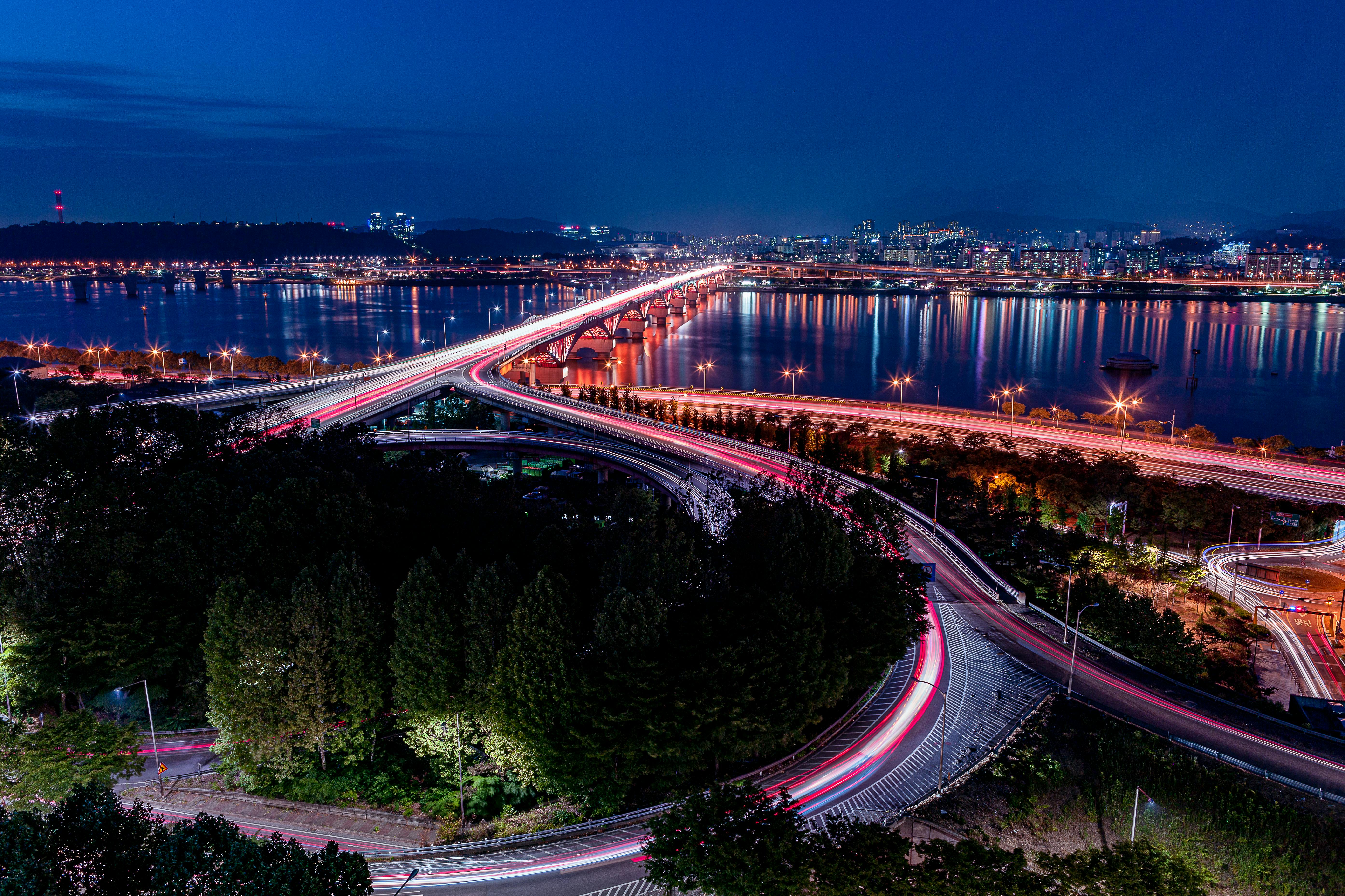 Light Rays on Bridge during Nighttime · Free Stock Photo