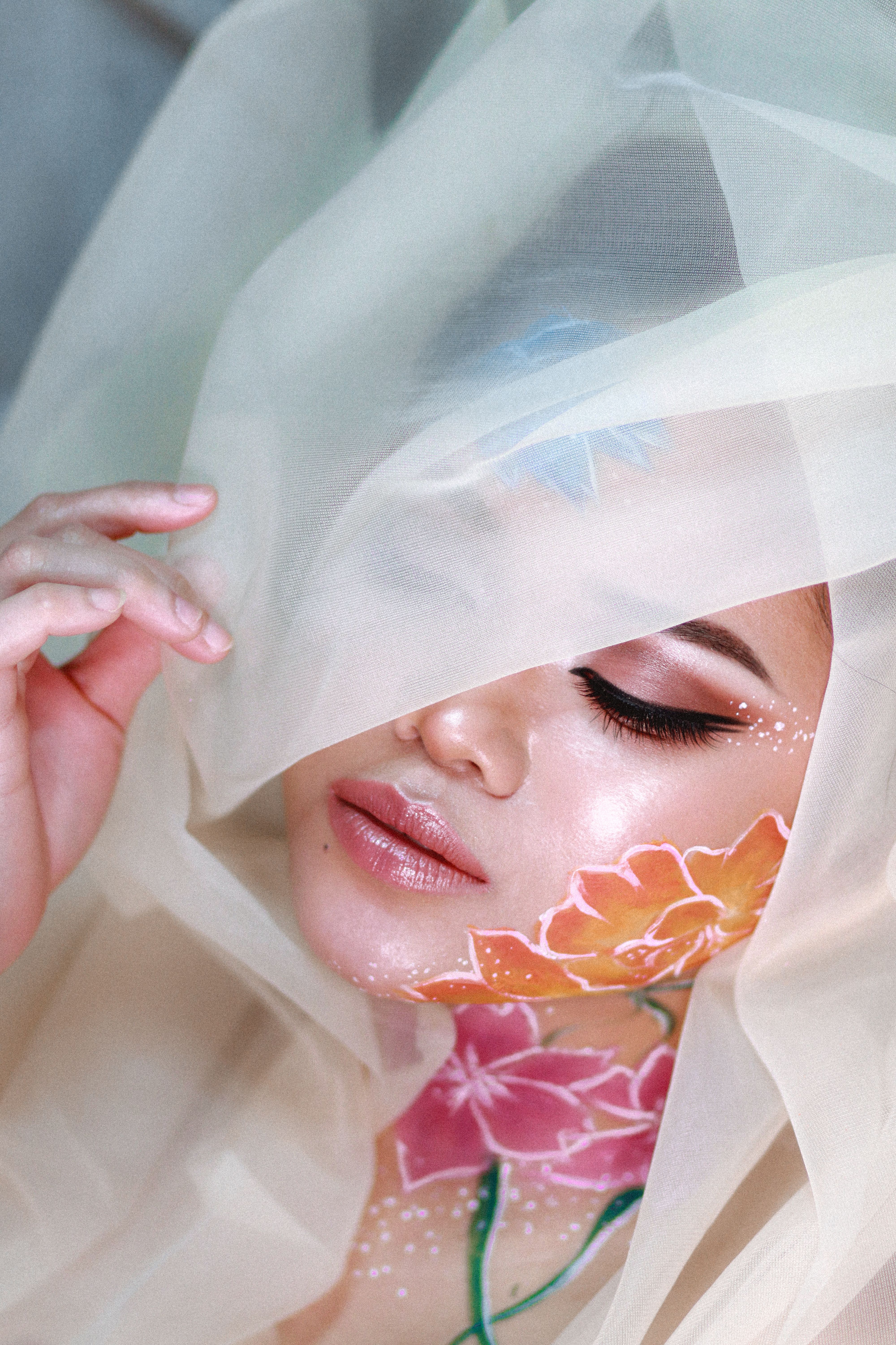 Makeup on Woman Face under Veil · Free Stock Photo
