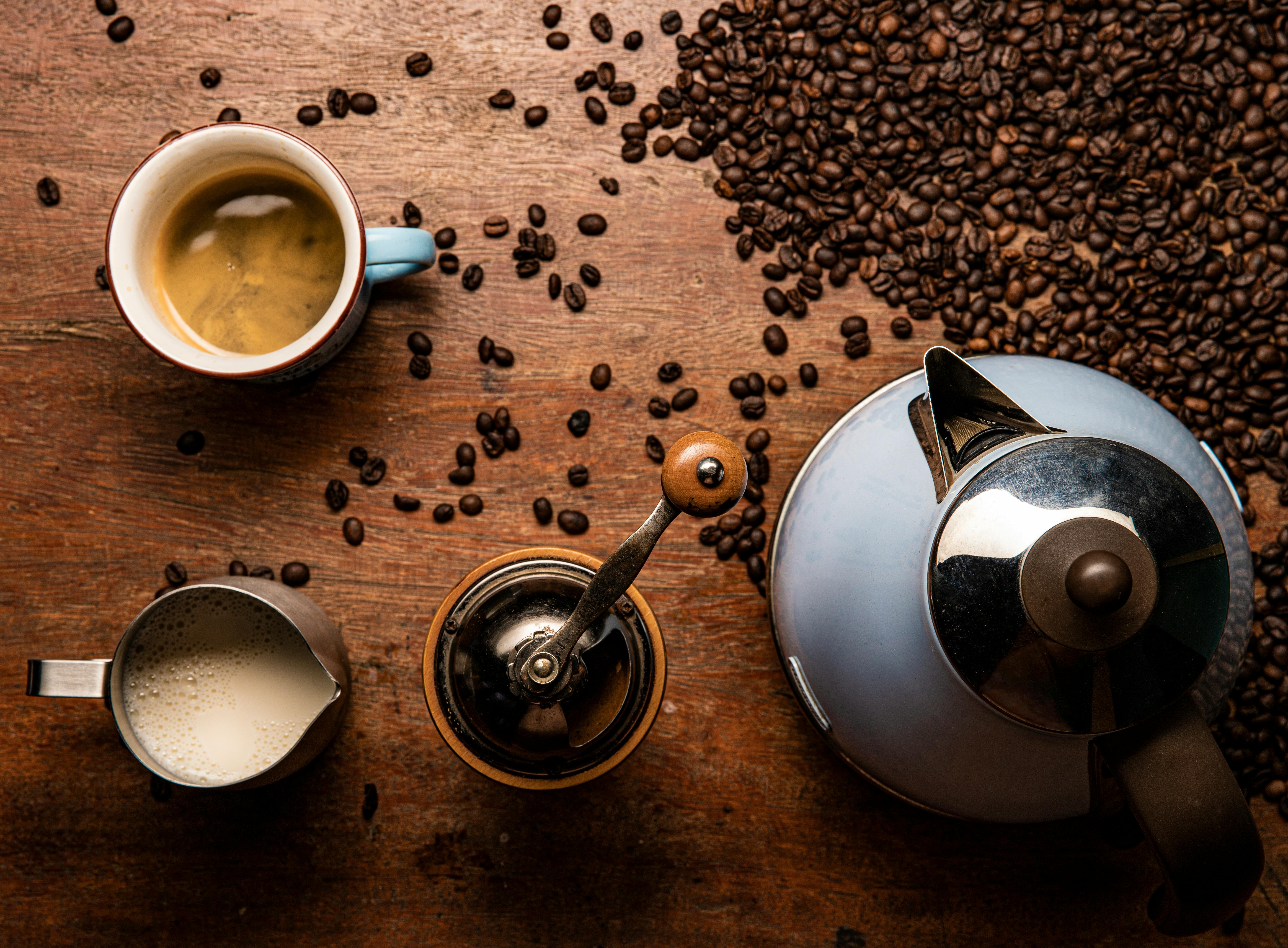 Coffee Beans, Kettle and Beverage · Free Stock Photo