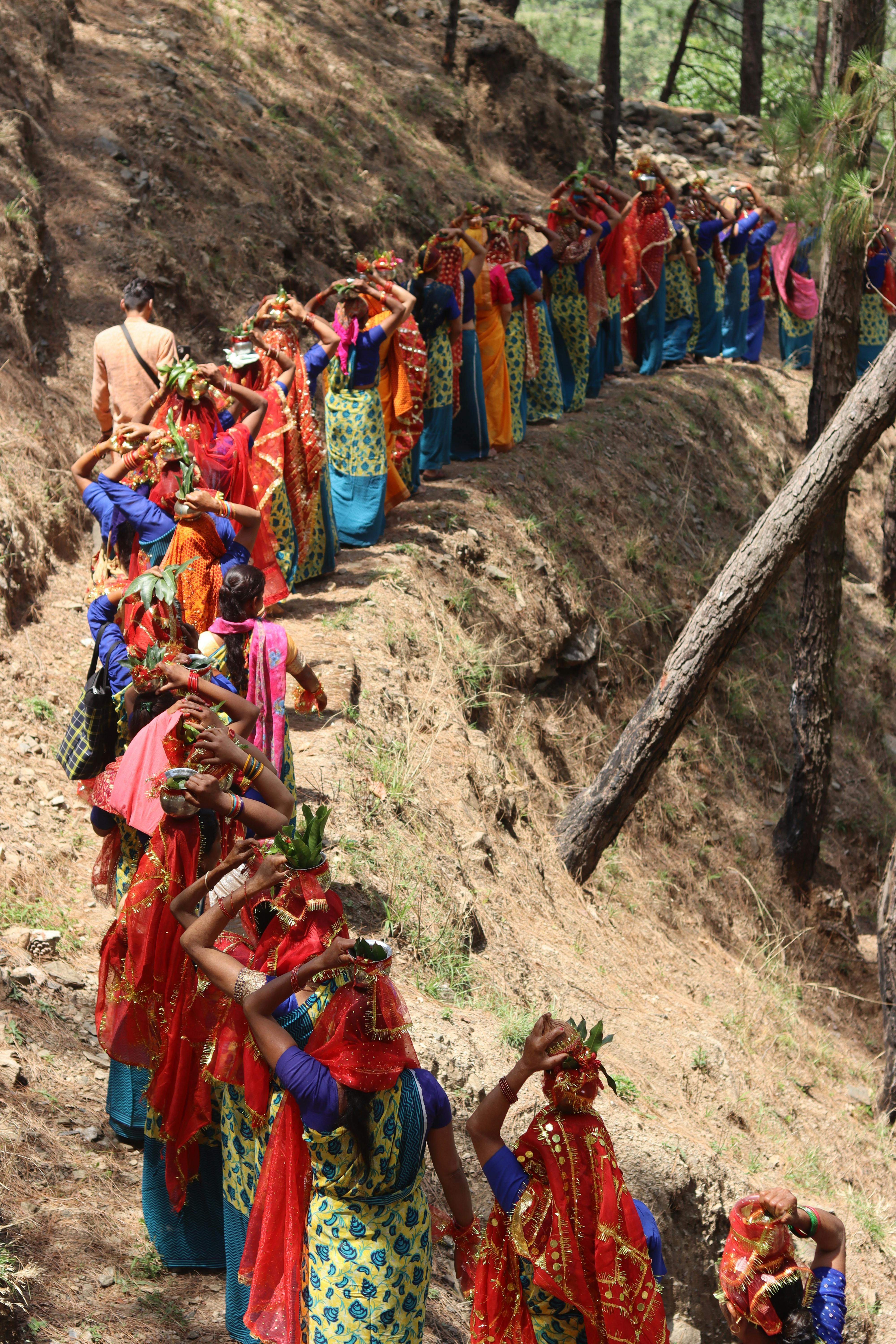 Women in Traditional Clothing Walking on Footpath in Forest · Free ...