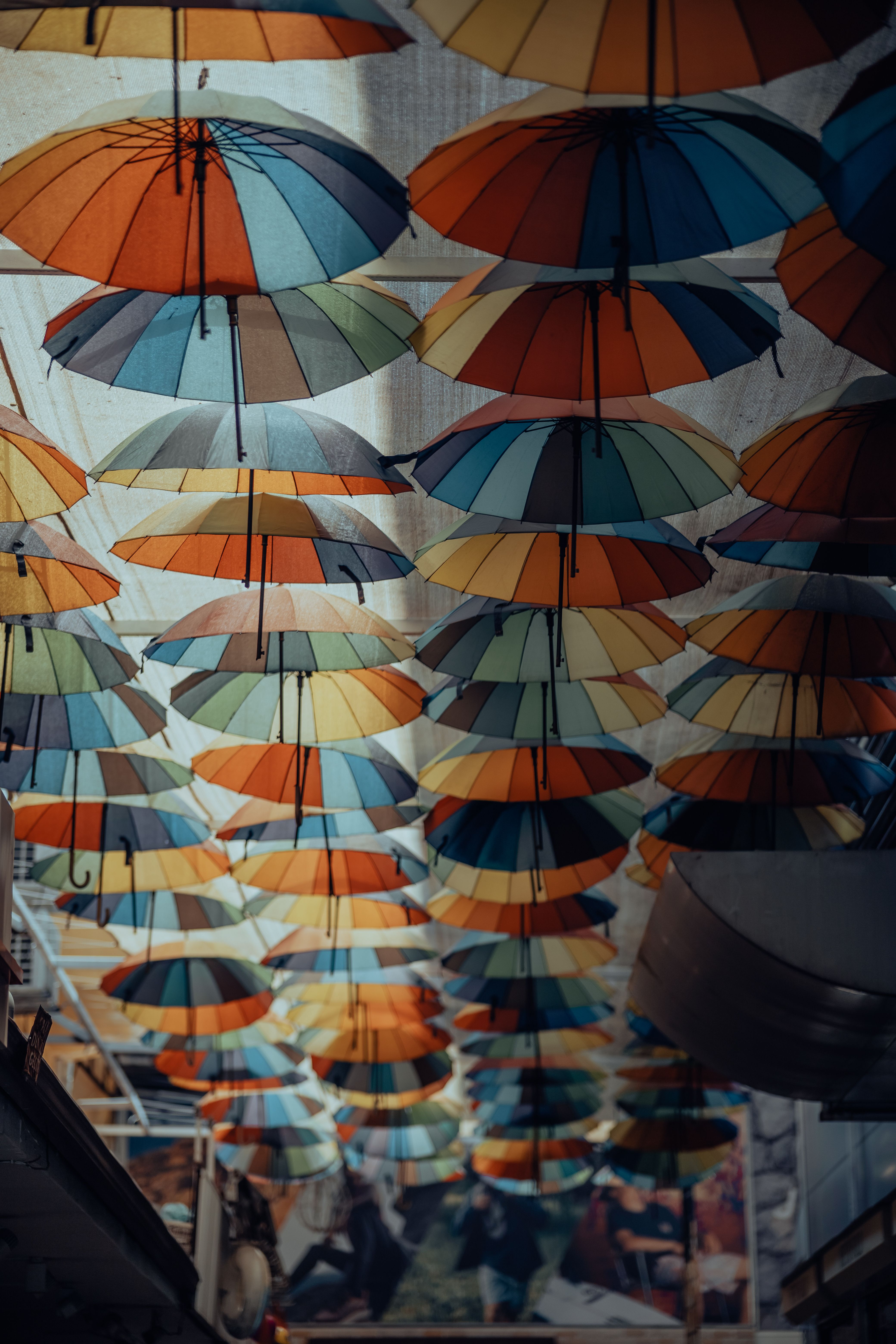 Colorful Umbrella Art Installation Against Sky · Free Stock Photo