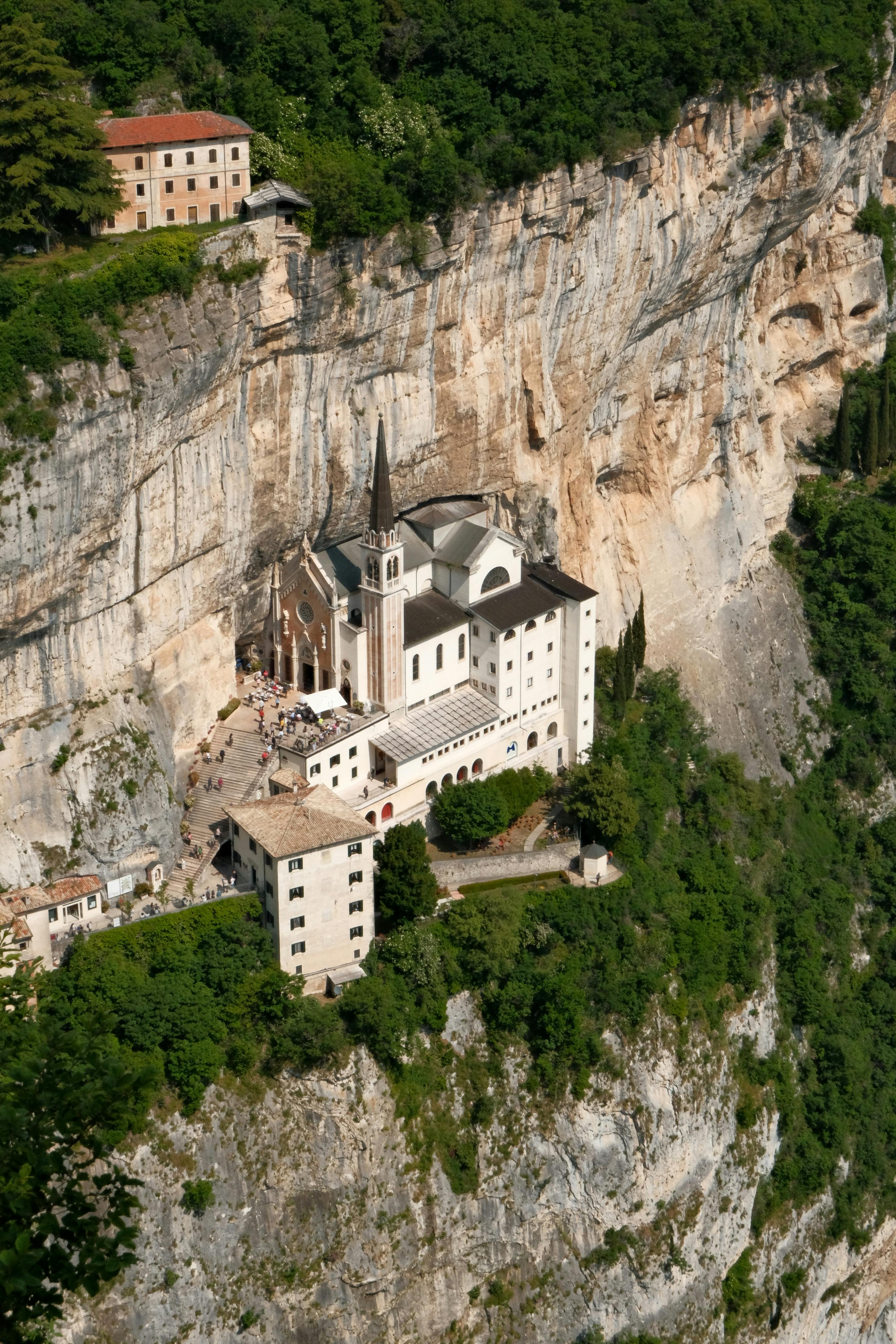 Aerial View of the Madonna della Corona Sanctuary in Spiazzi, Italy ...