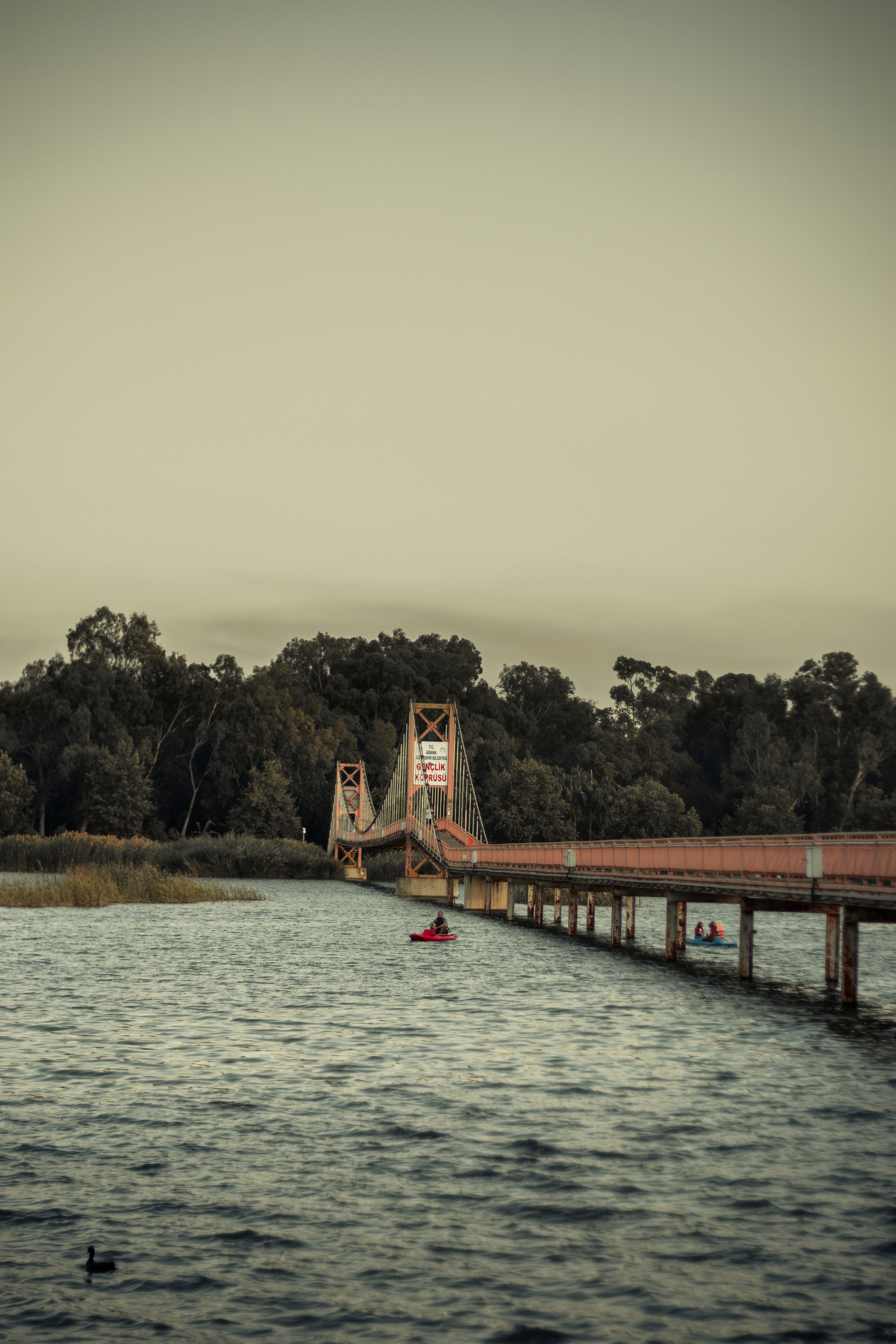 A Canoe under a Bridge on a River · Free Stock Photo