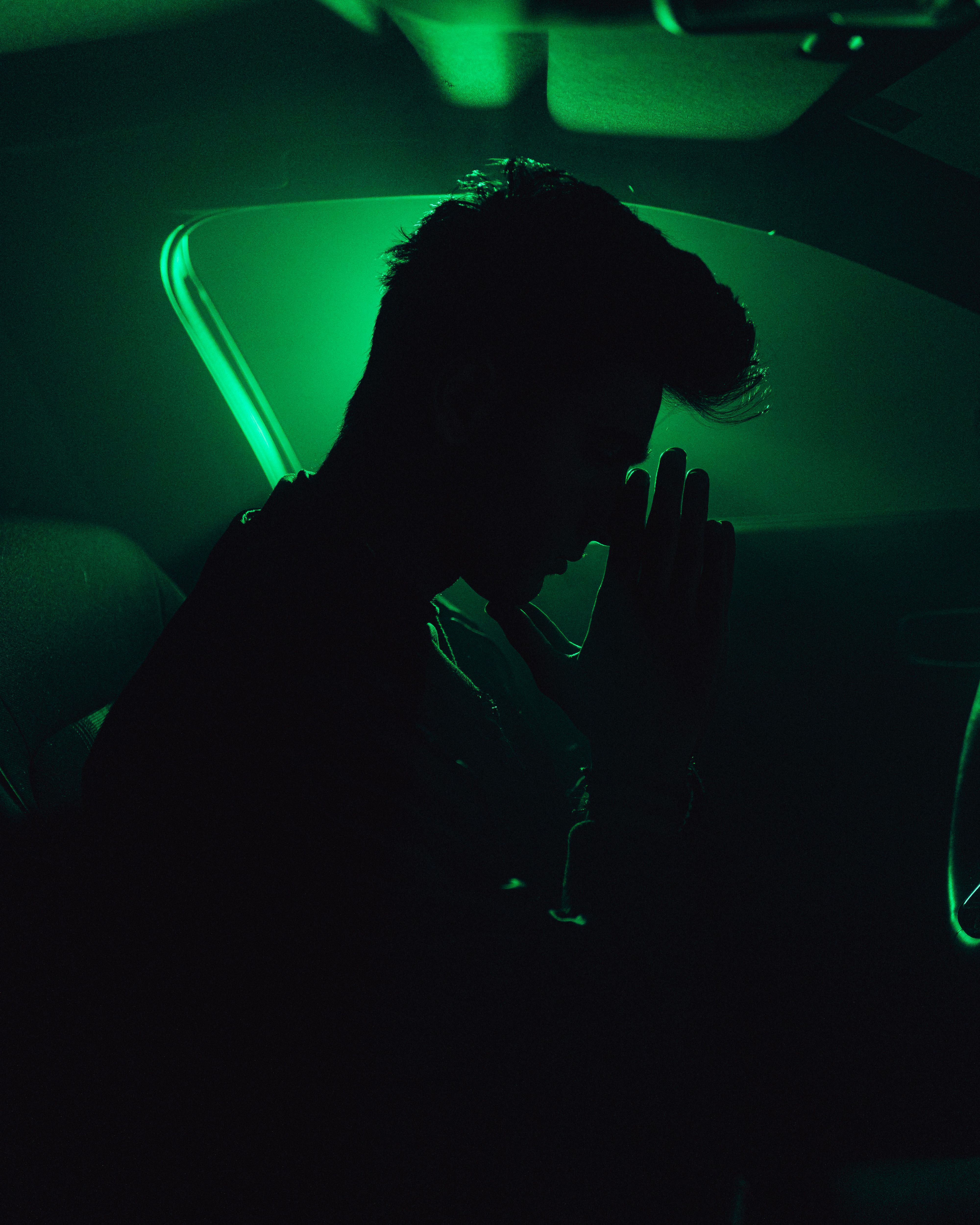 Man Head Silhouette with Green Light behind · Free Stock Photo