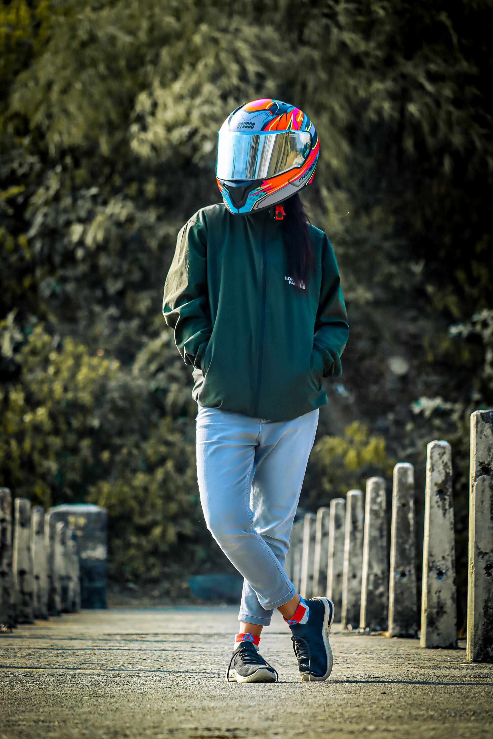Woman Posing in Motorcycle Helmet · Free Stock Photo