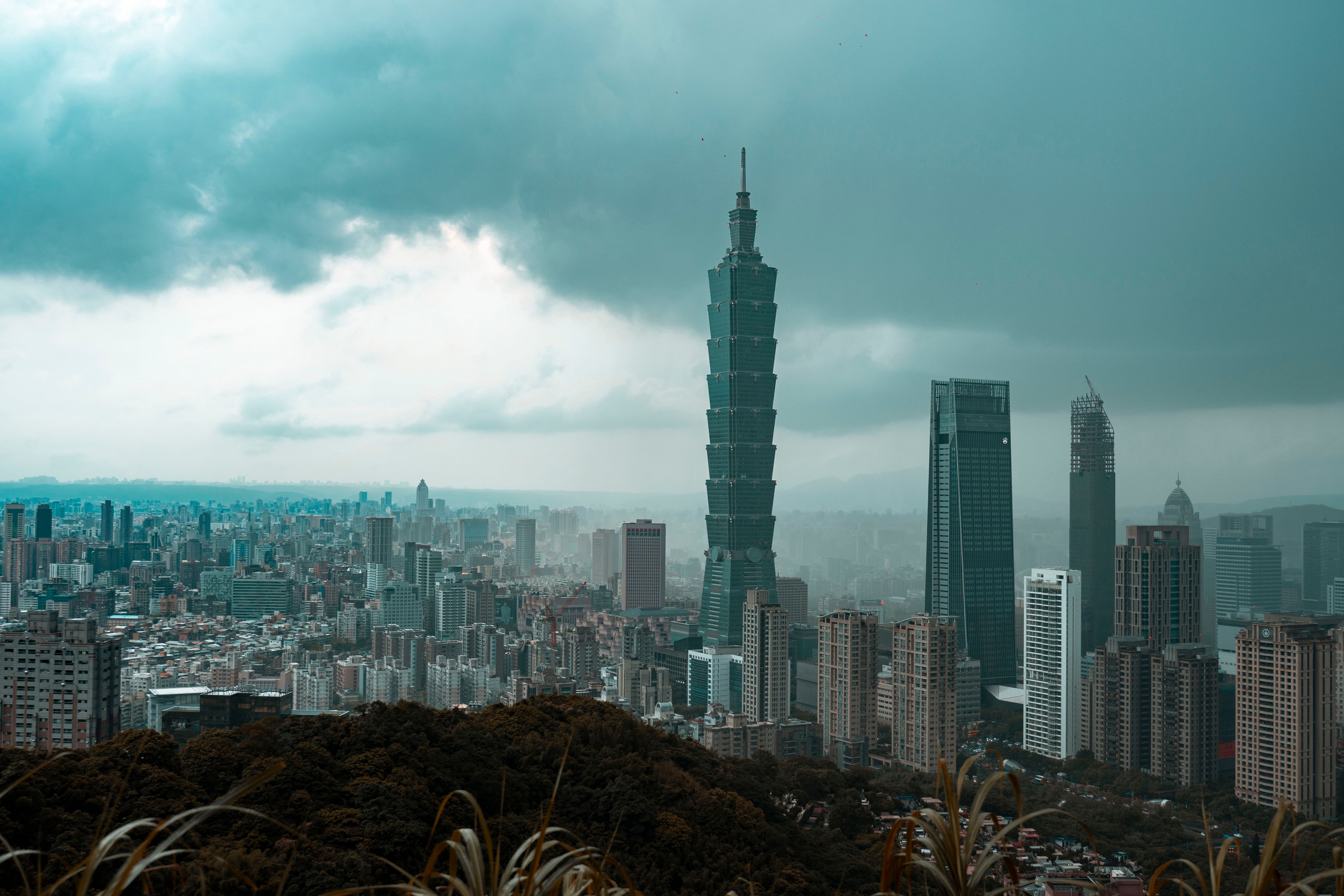 Cloudy Sky over Downtown Taipei with the Taipei 101 Skyscraper in the ...