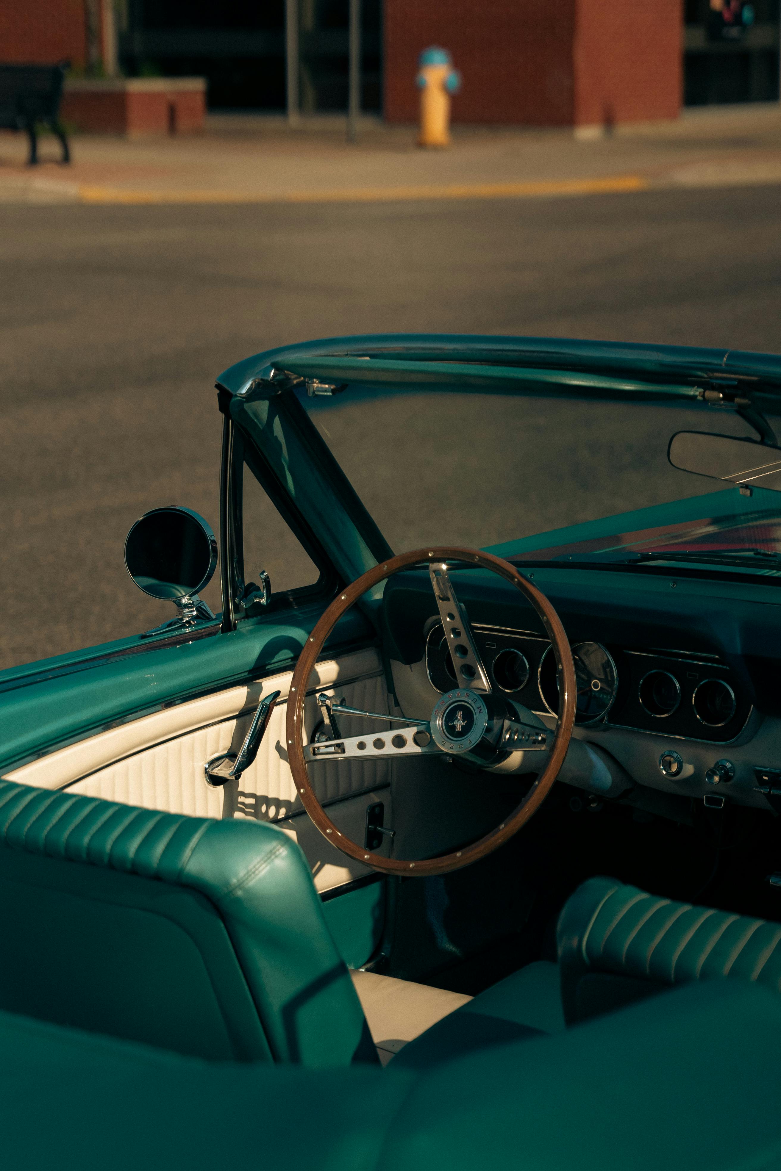 Interior of a Green Convertible Car · Free Stock Photo