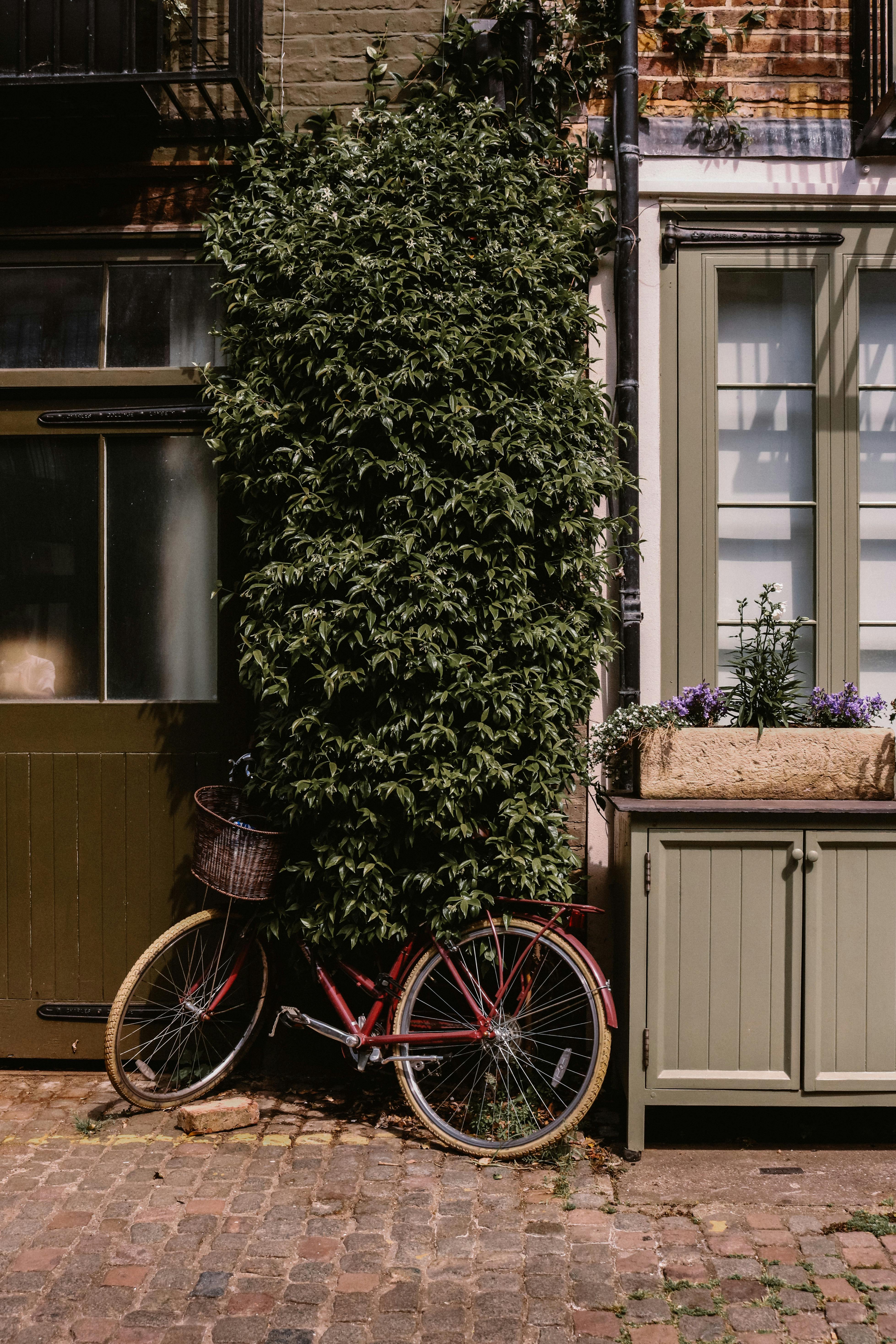 Folding Bicycle Under a Barred Window · Free Stock Photo