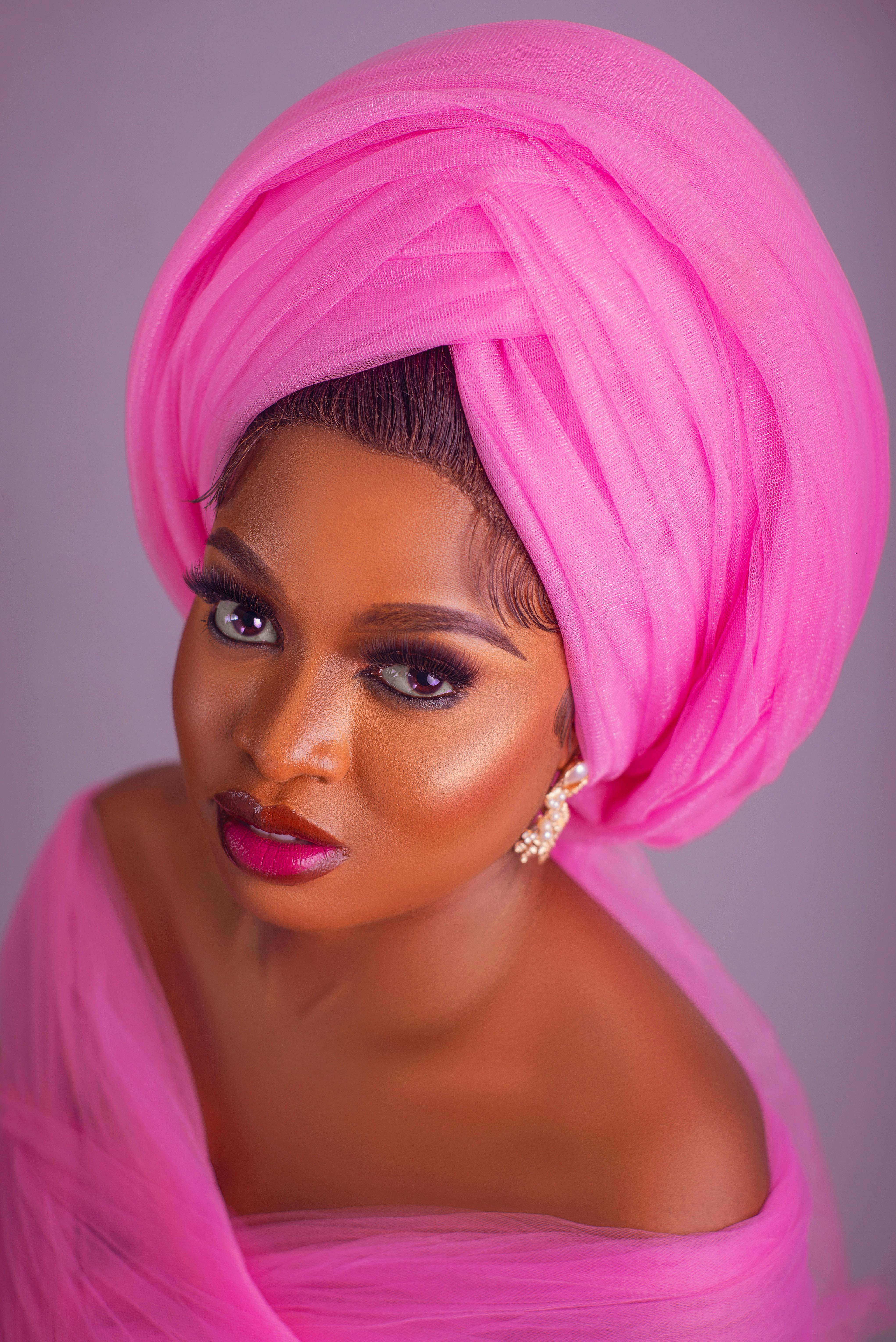 Model in Pink Turban and Off Shoulder Dress · Free Stock Photo