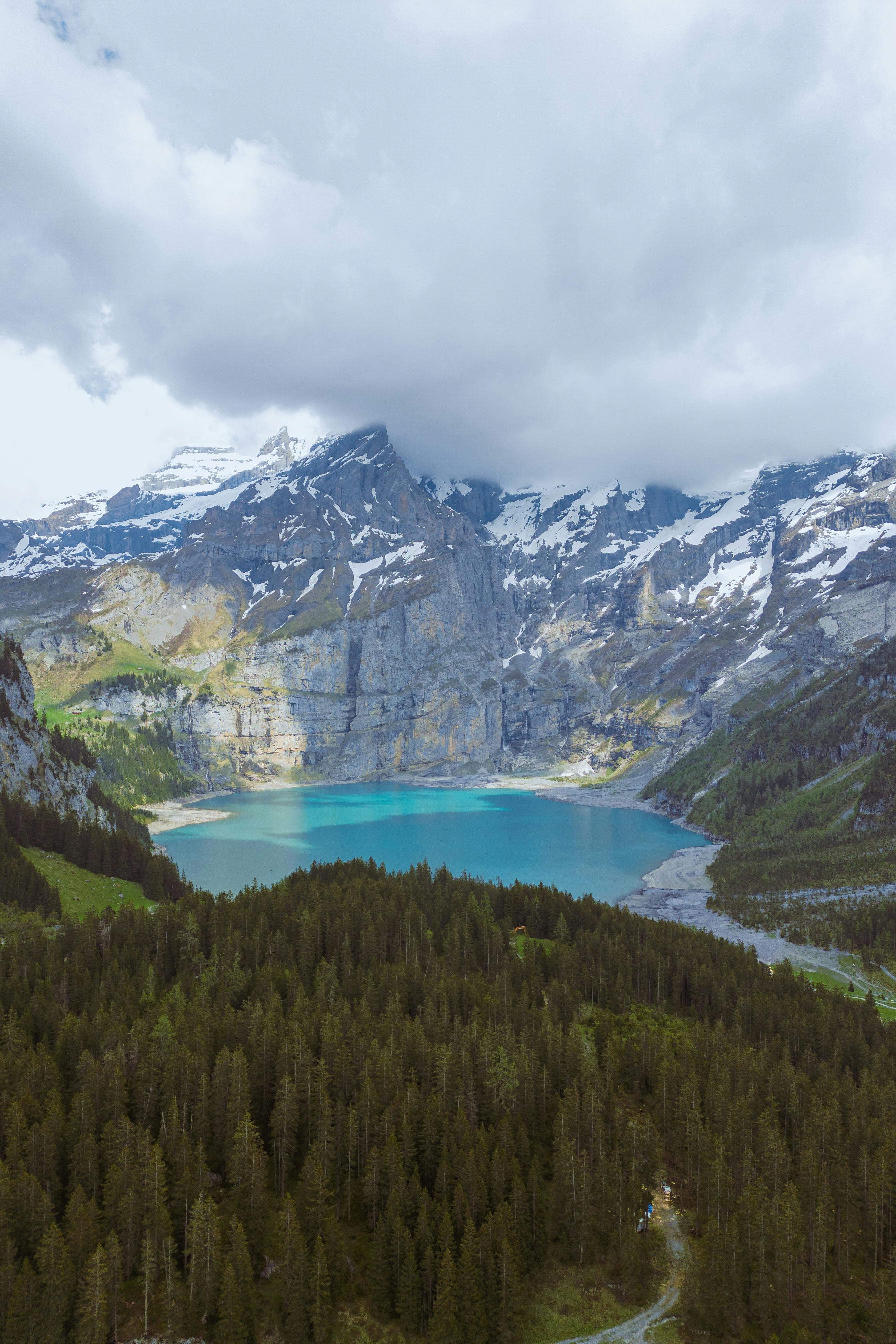 Aerial View of the Oeschinen Lake, Bernese Oberland, Switzerland · Free ...