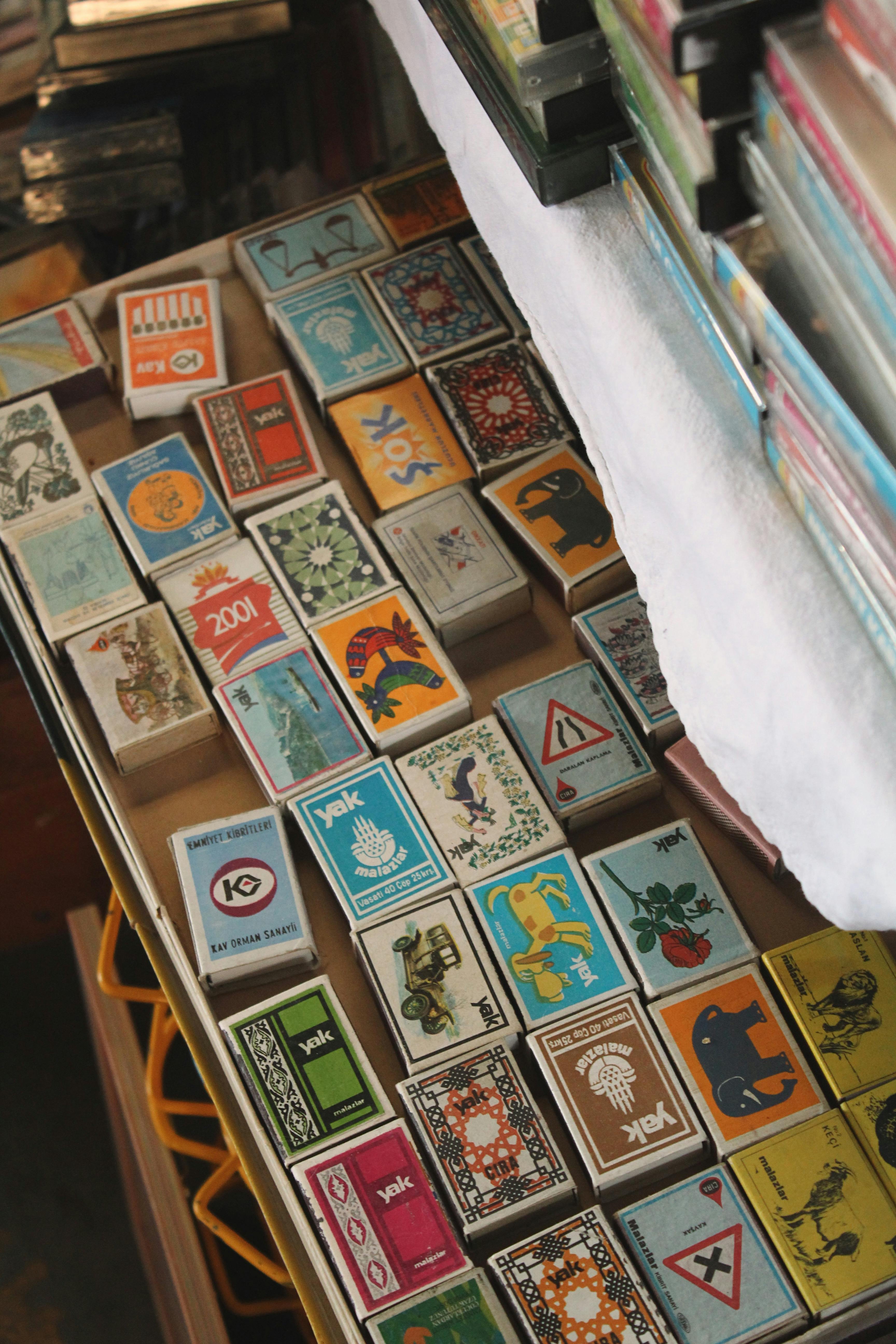 Collection of Vintage Match Boxes · Free Stock Photo
