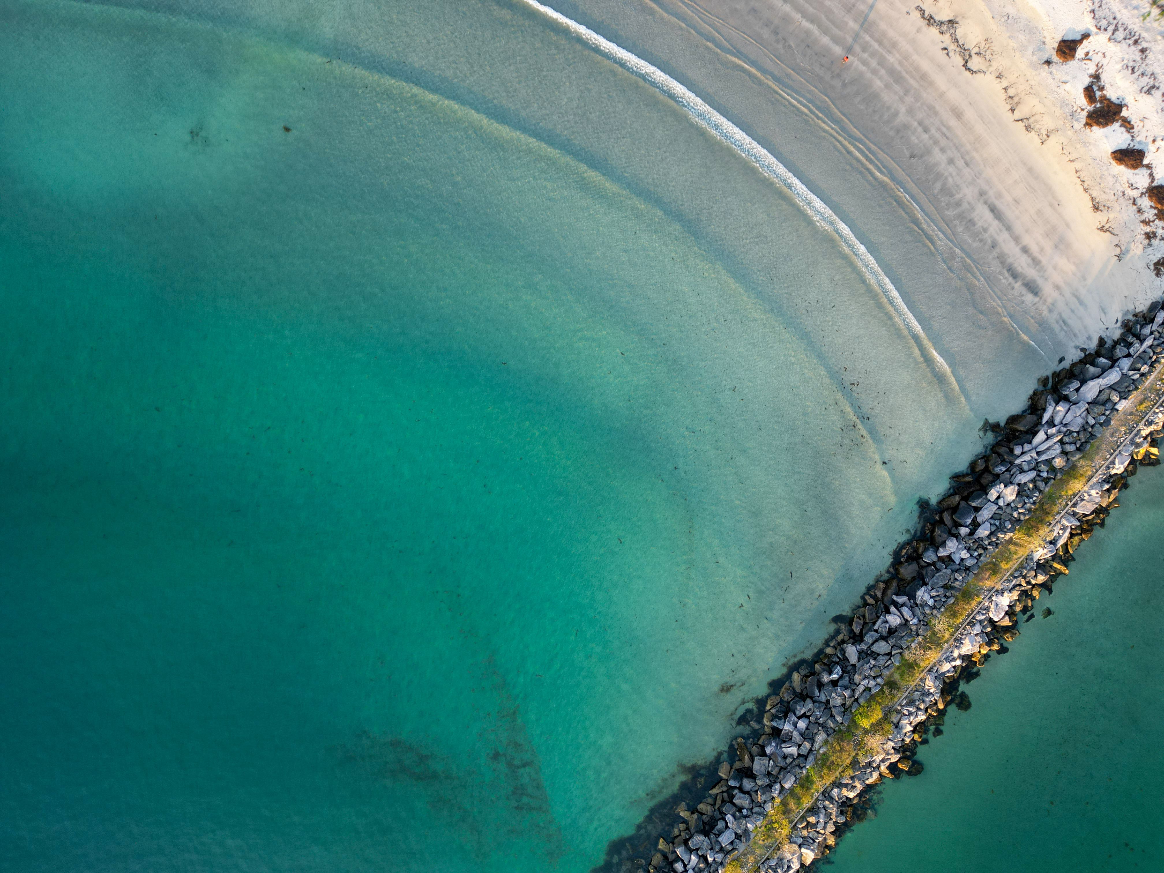 Aerial View of Agricultural Land Beside Blue Sea · Free Stock Photo