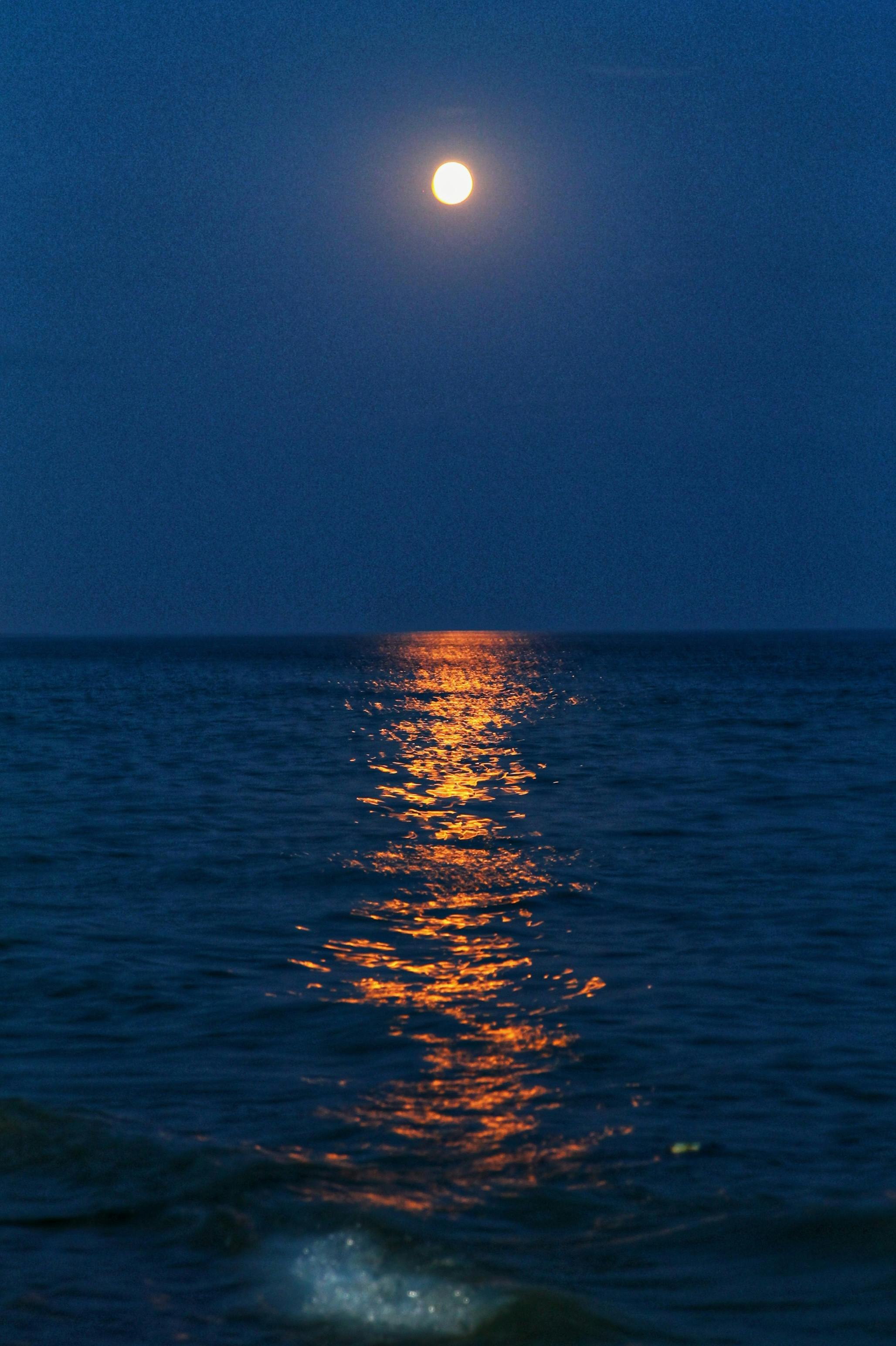 Moon Reflected in the Sea Water at Dusk · Free Stock Photo