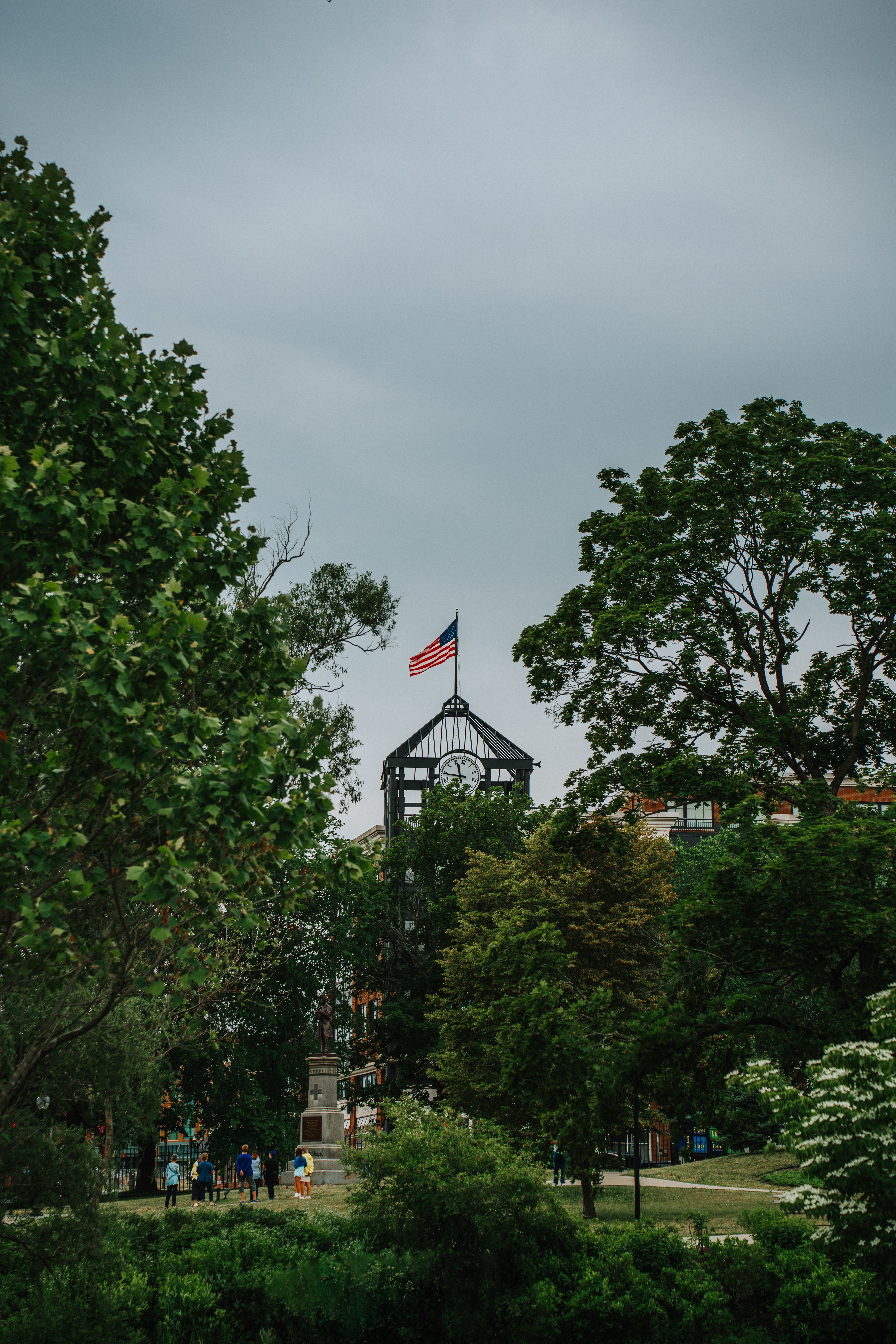 American Flag behind Trees in Park · Free Stock Photo