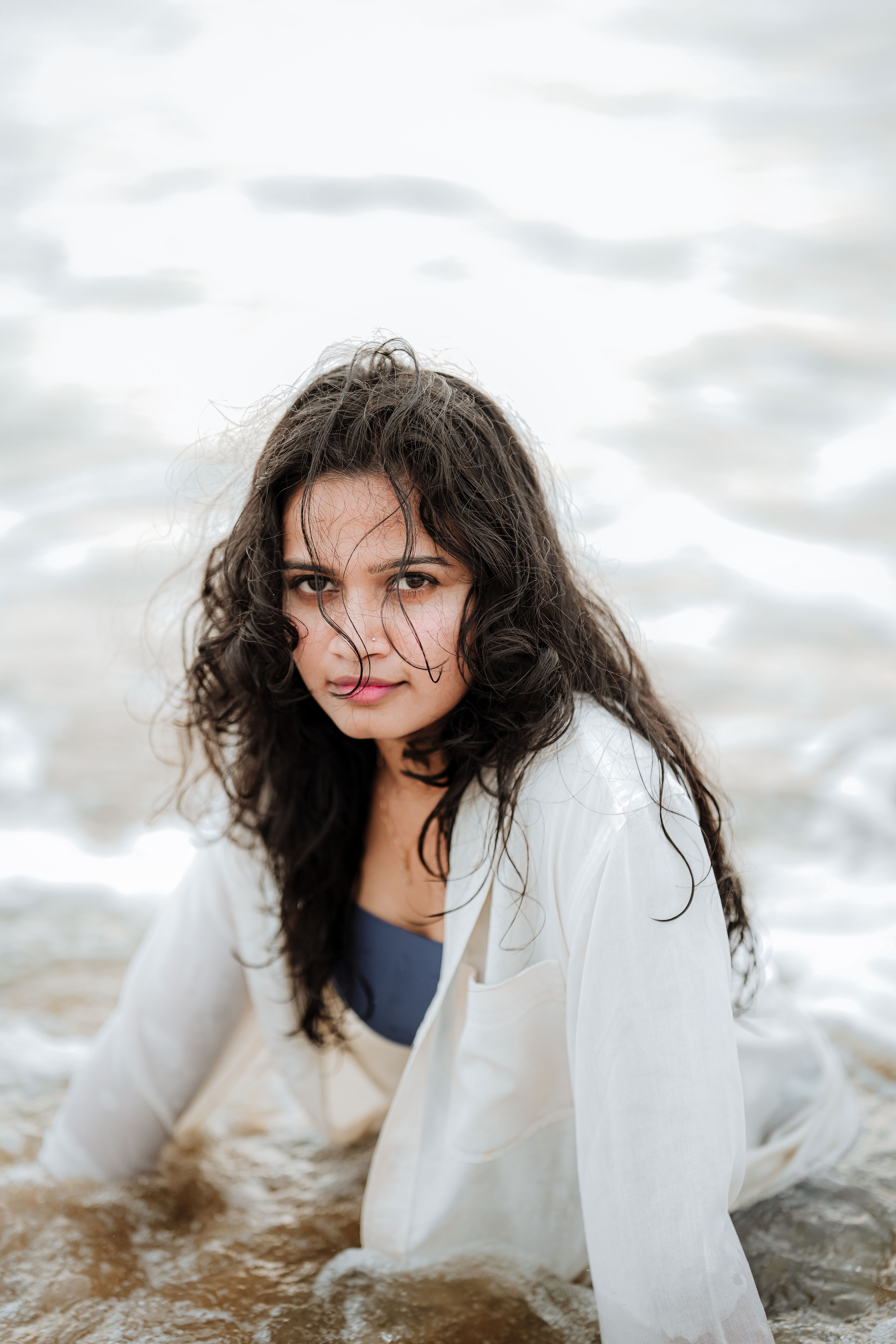 Brunette Woman in Shirt Posing in Water · Free Stock Photo