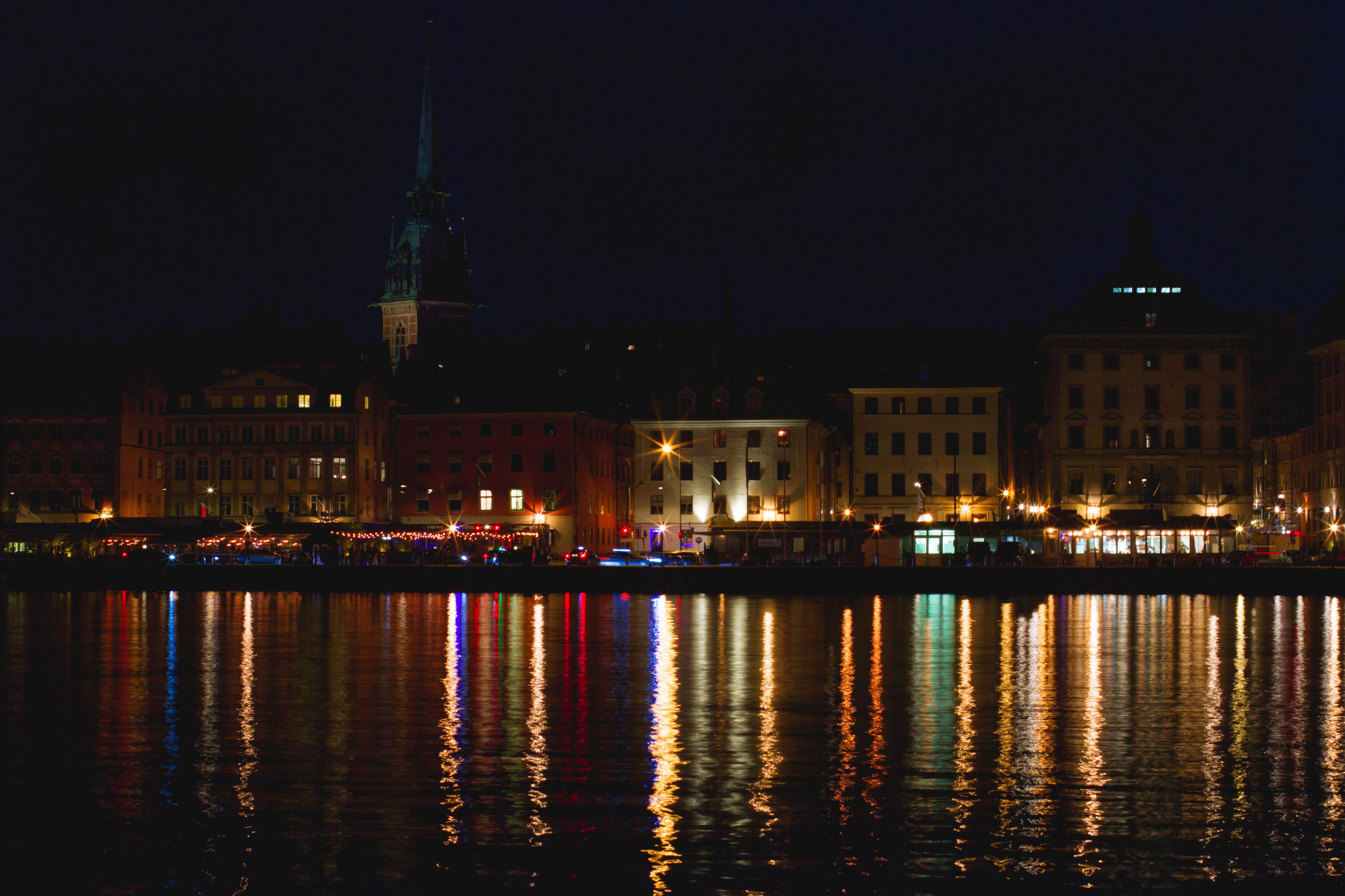 Waterfront of Stockholm Old Town on Gamla Stan Island at Night · Free ...