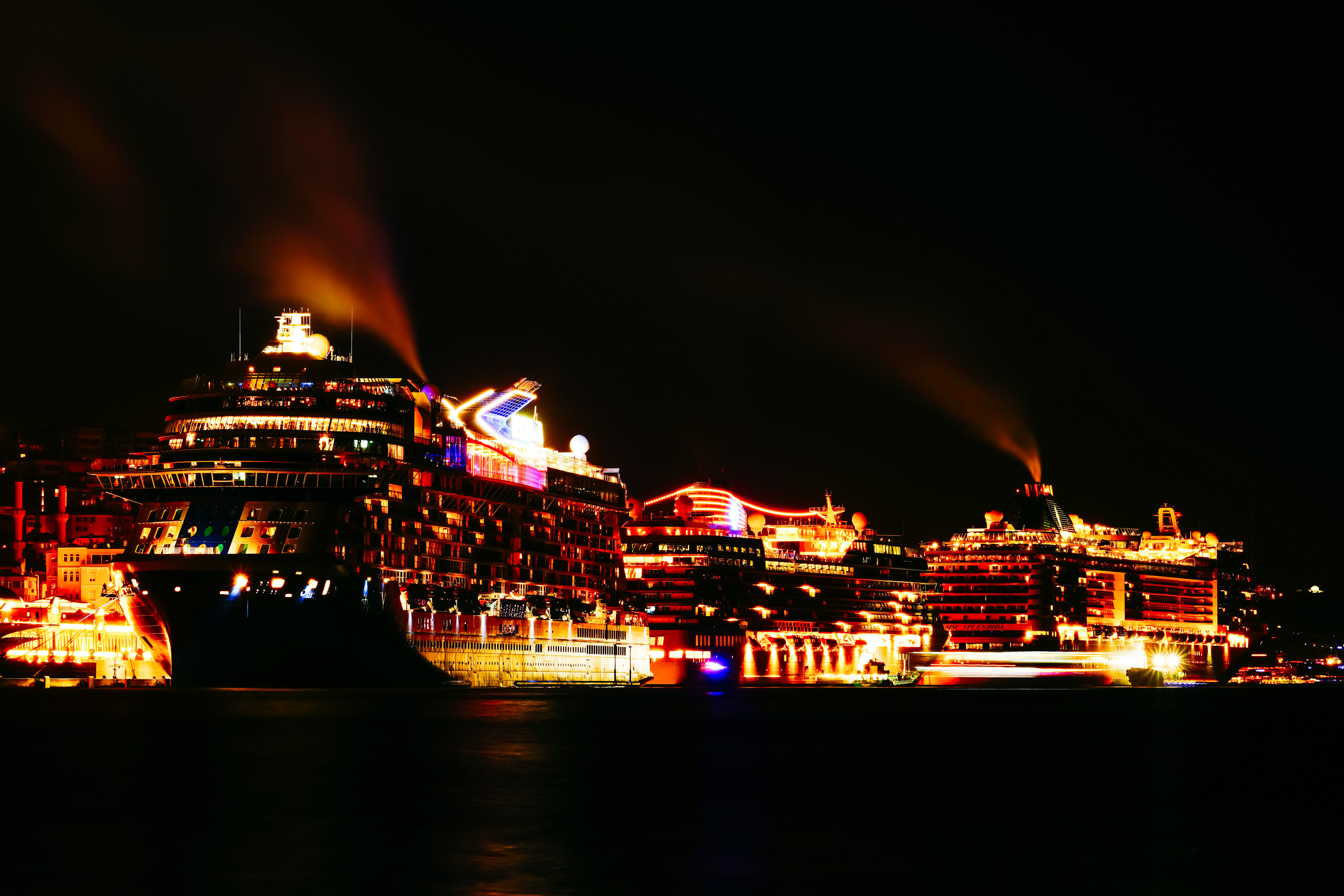 Cruise Ships Moored in the Harbor at Night · Free Stock Photo