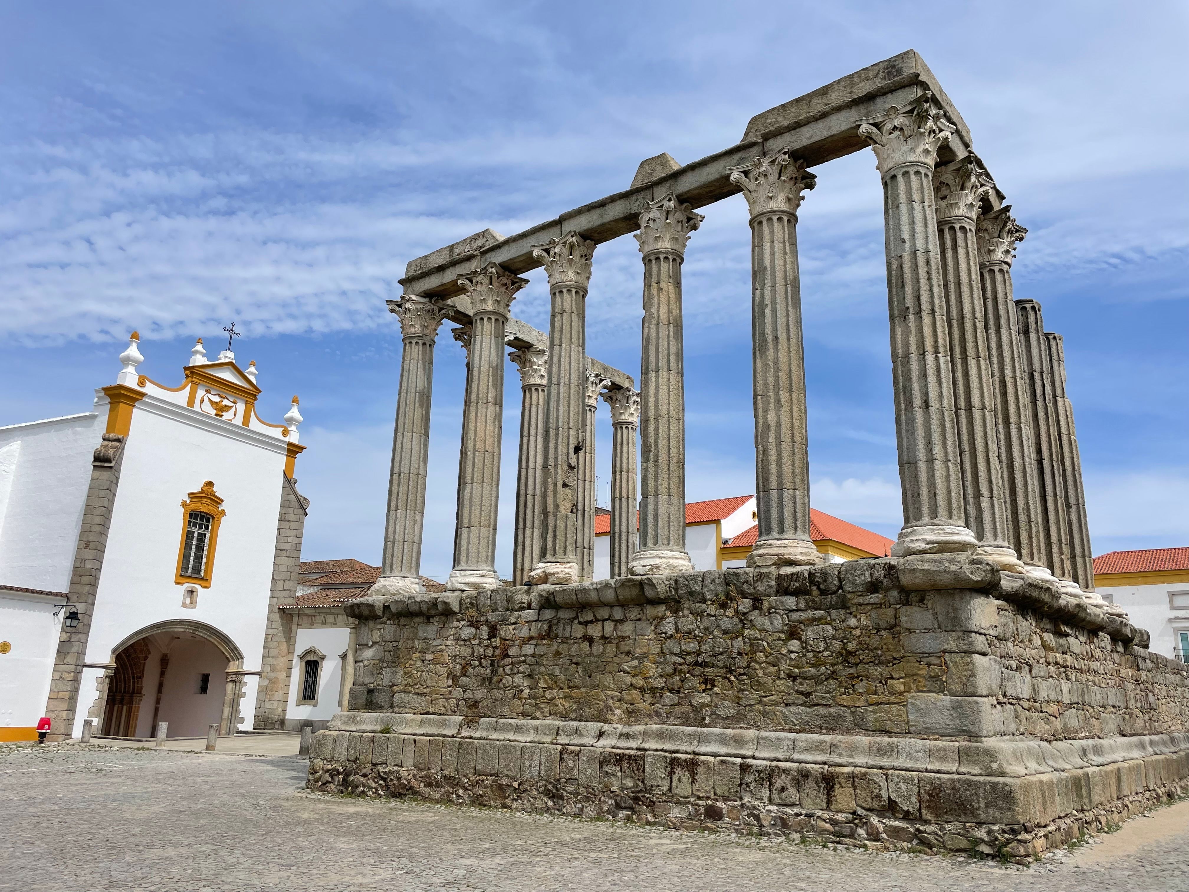 Roman Temple of Evora and the Church of the Cadaval Palace in Portugal ...