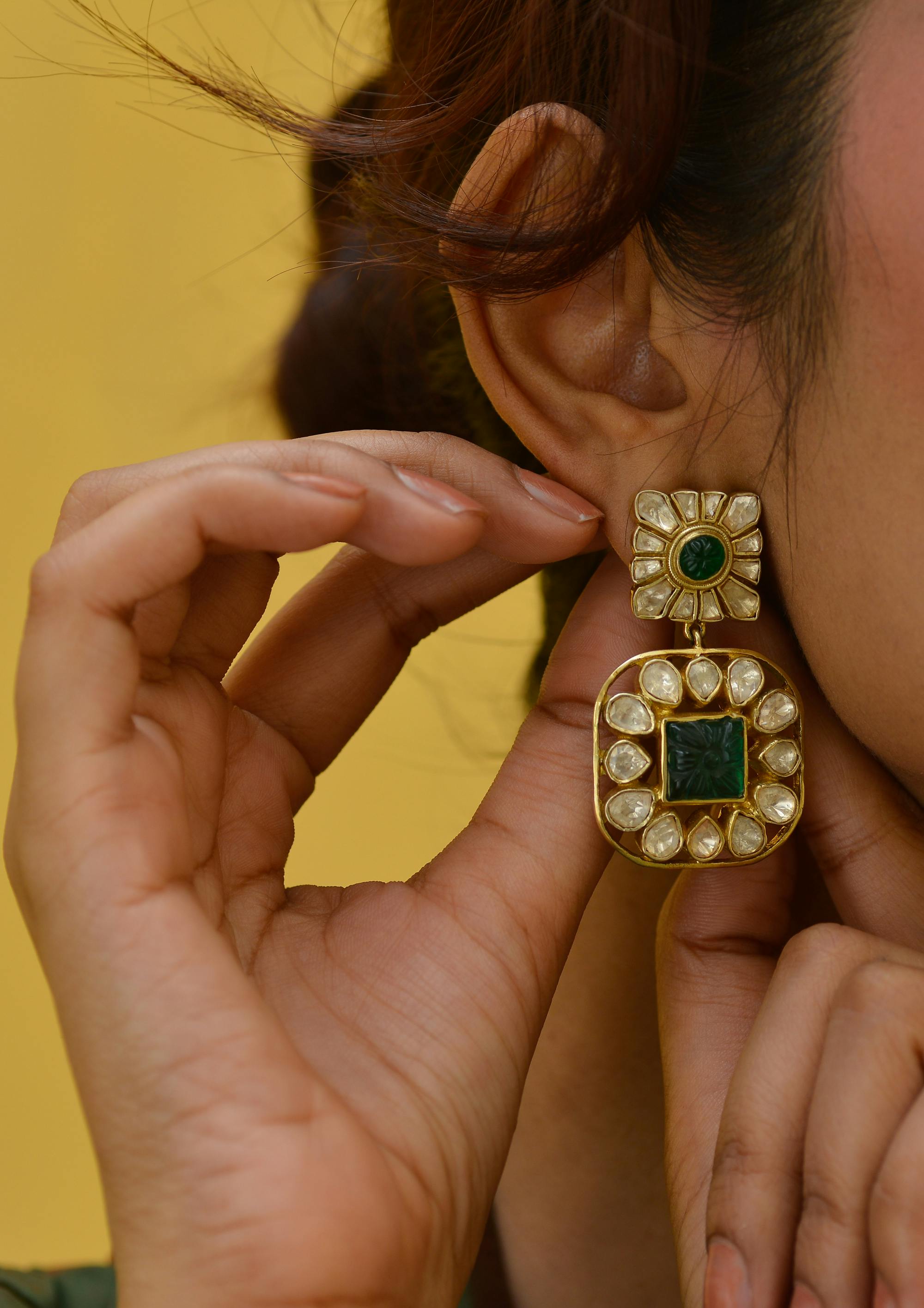 Genuine Earring with Diamonds and Emeralds · Free Stock Photo