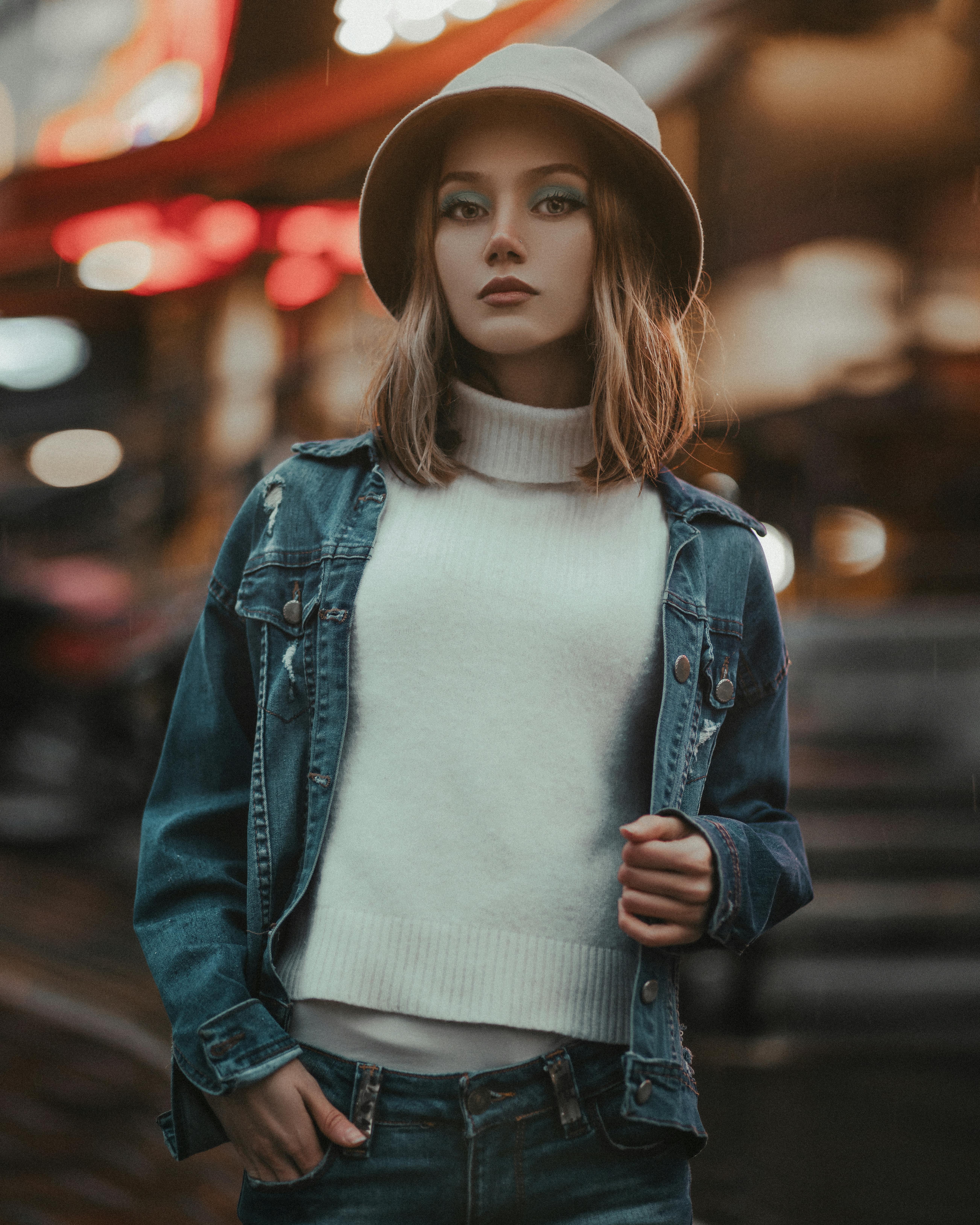 Brunette Woman Wearing Denim Outfit · Free Stock Photo