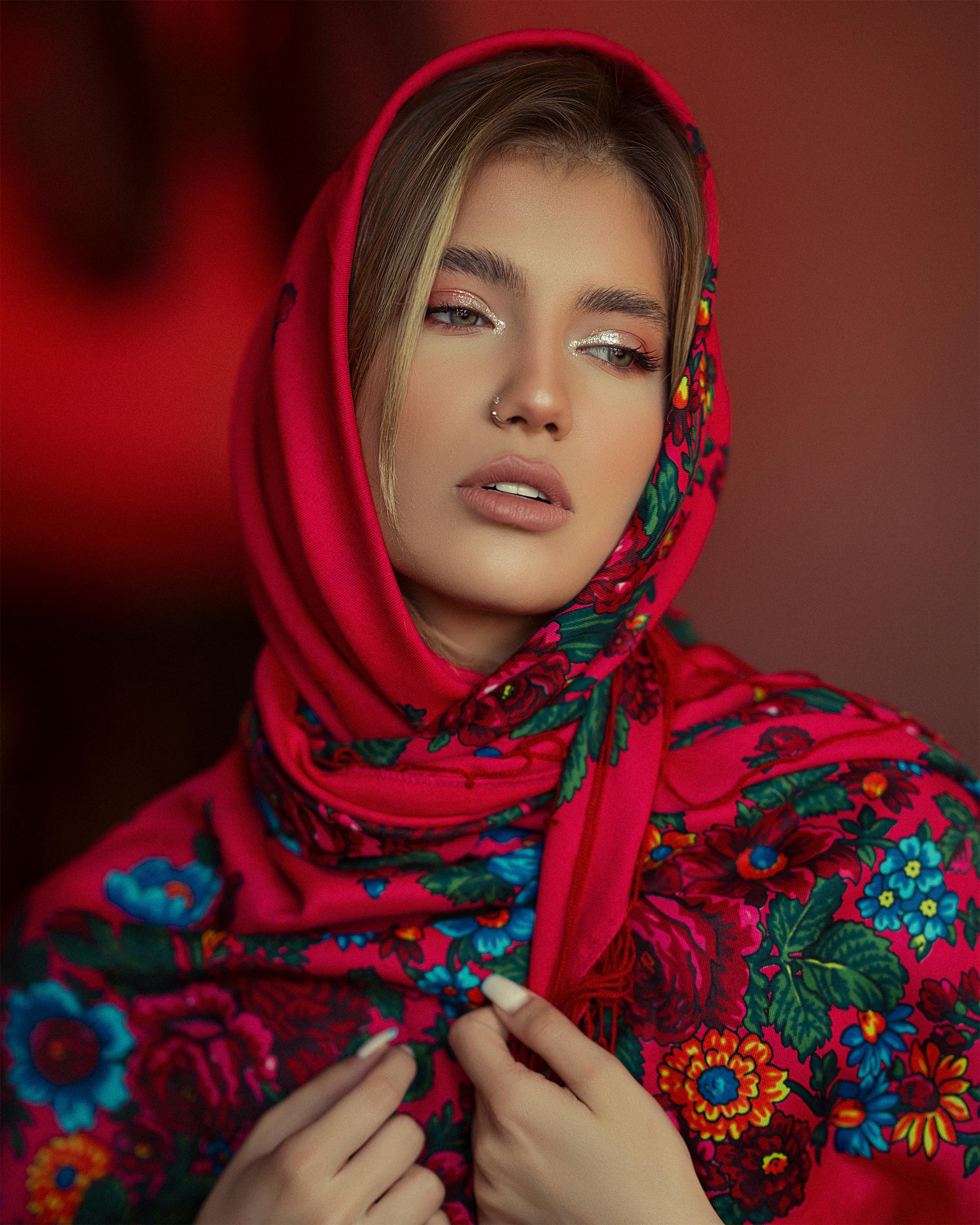 Portrait of Woman Wearing Red Scarf · Free Stock Photo