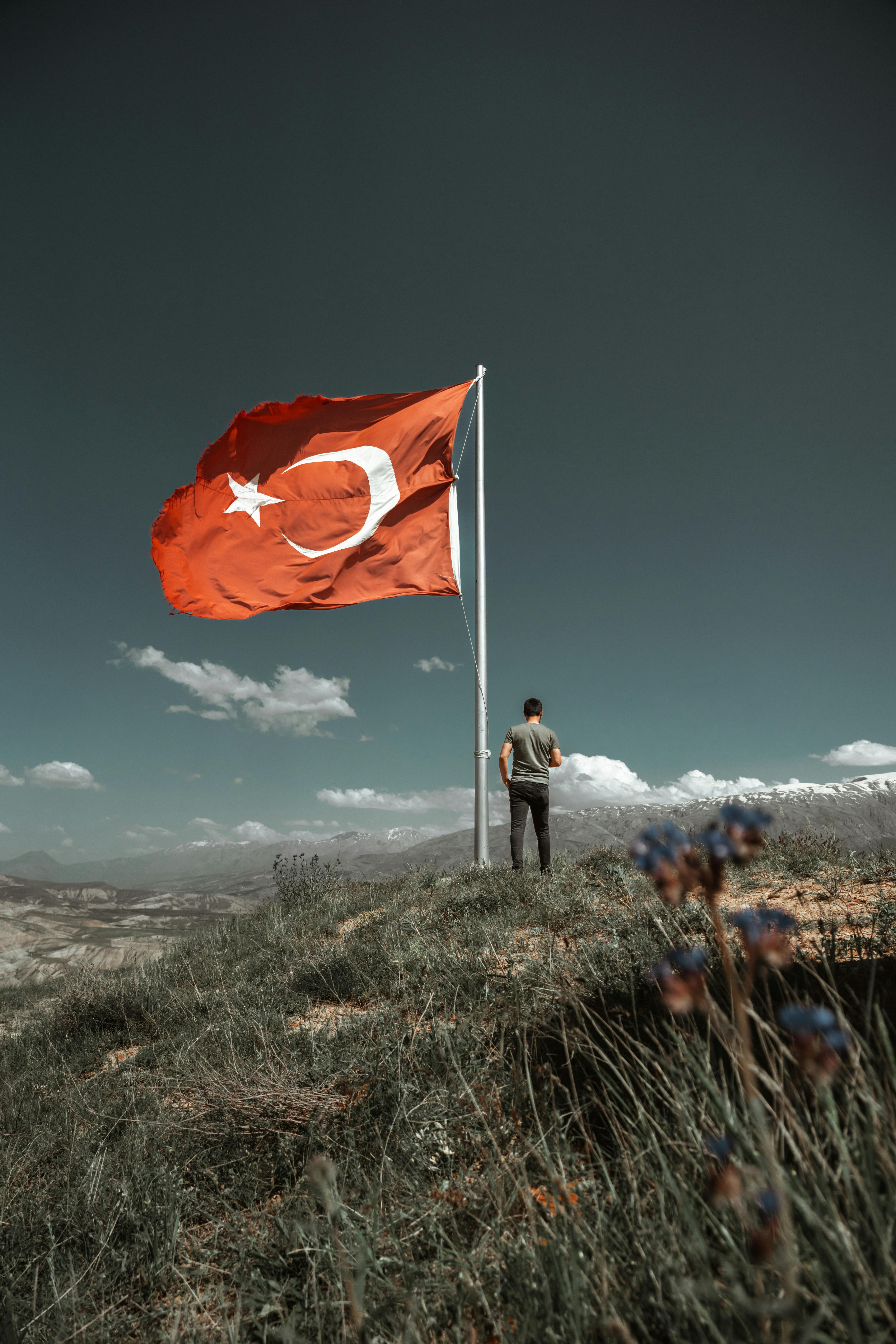Flag of Turkey on a Grassland · Free Stock Photo