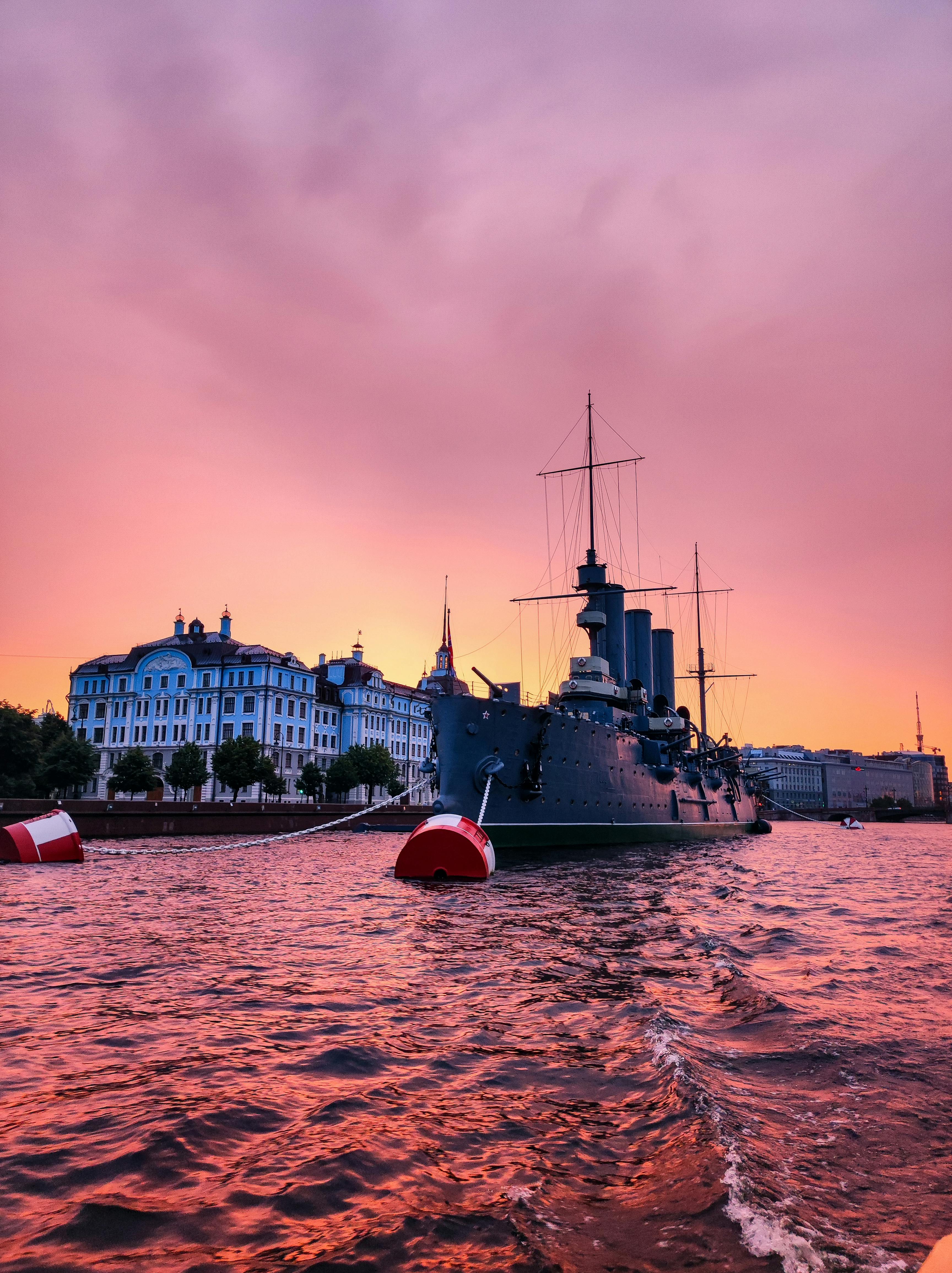 Military Ship in Harbor in the Evening · Free Stock Photo