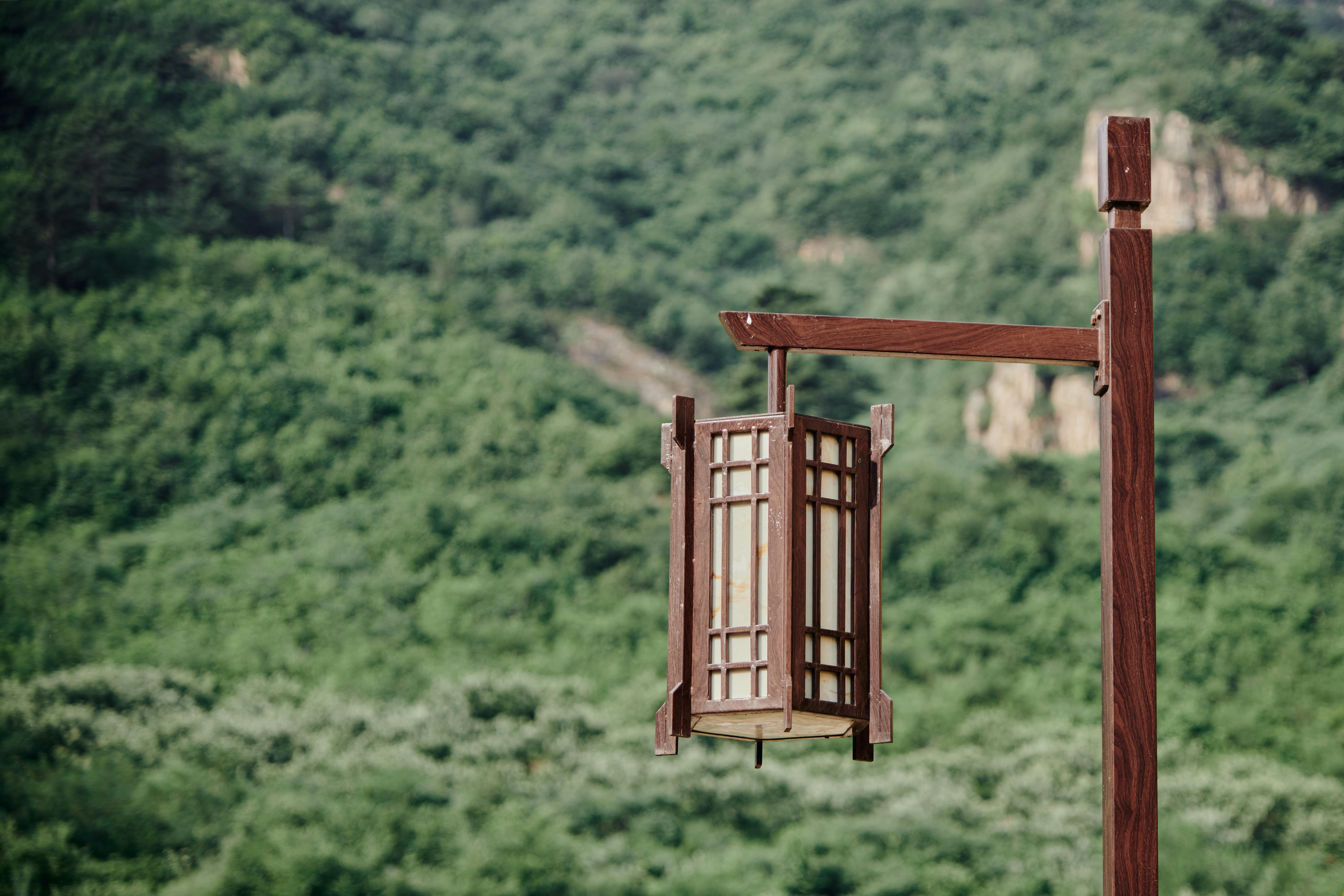 Close-up of a Wooden Japanese Lantern Hanging on the Pole · Free Stock ...