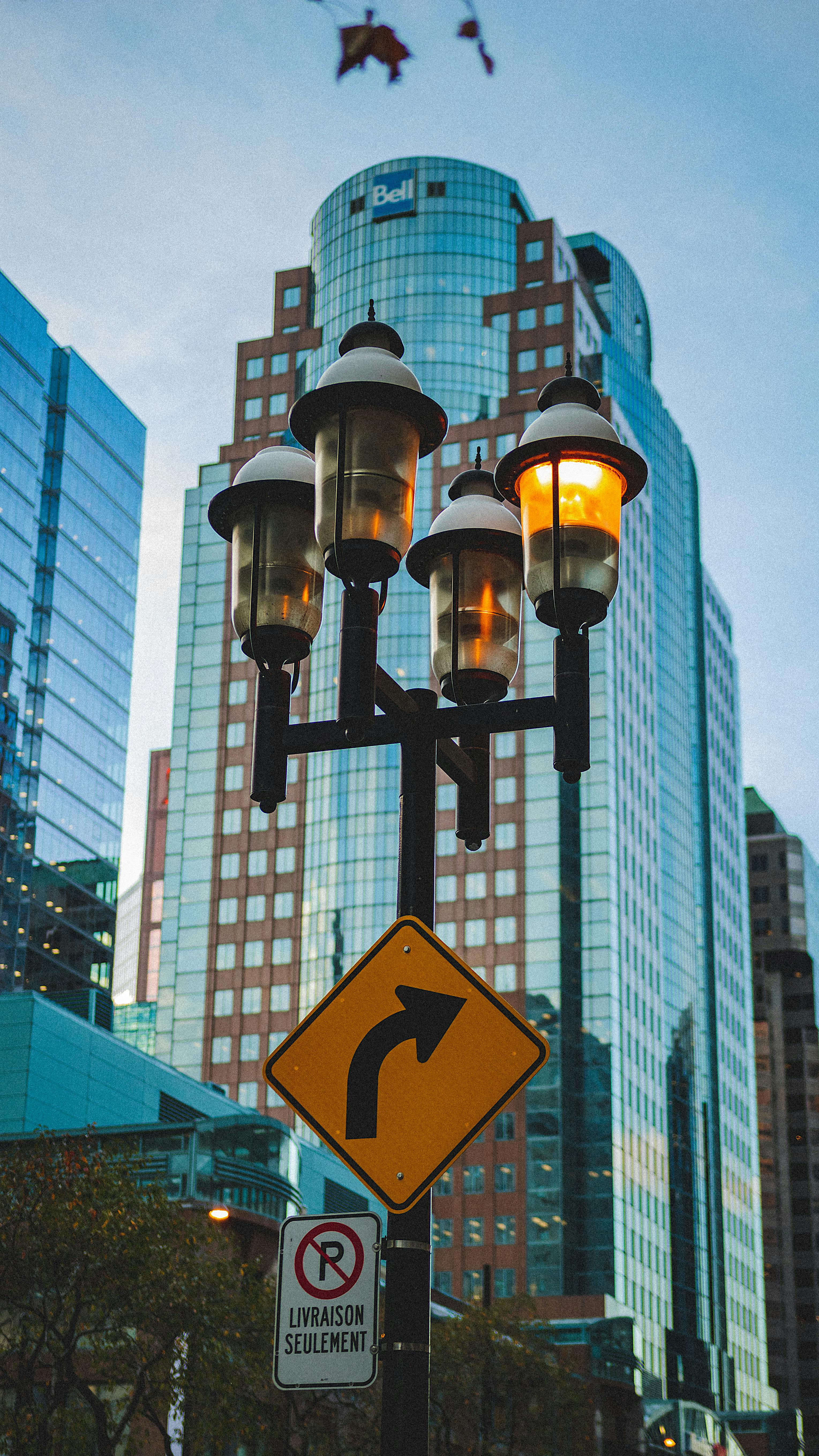 Road Sign under Lamp · Free Stock Photo
