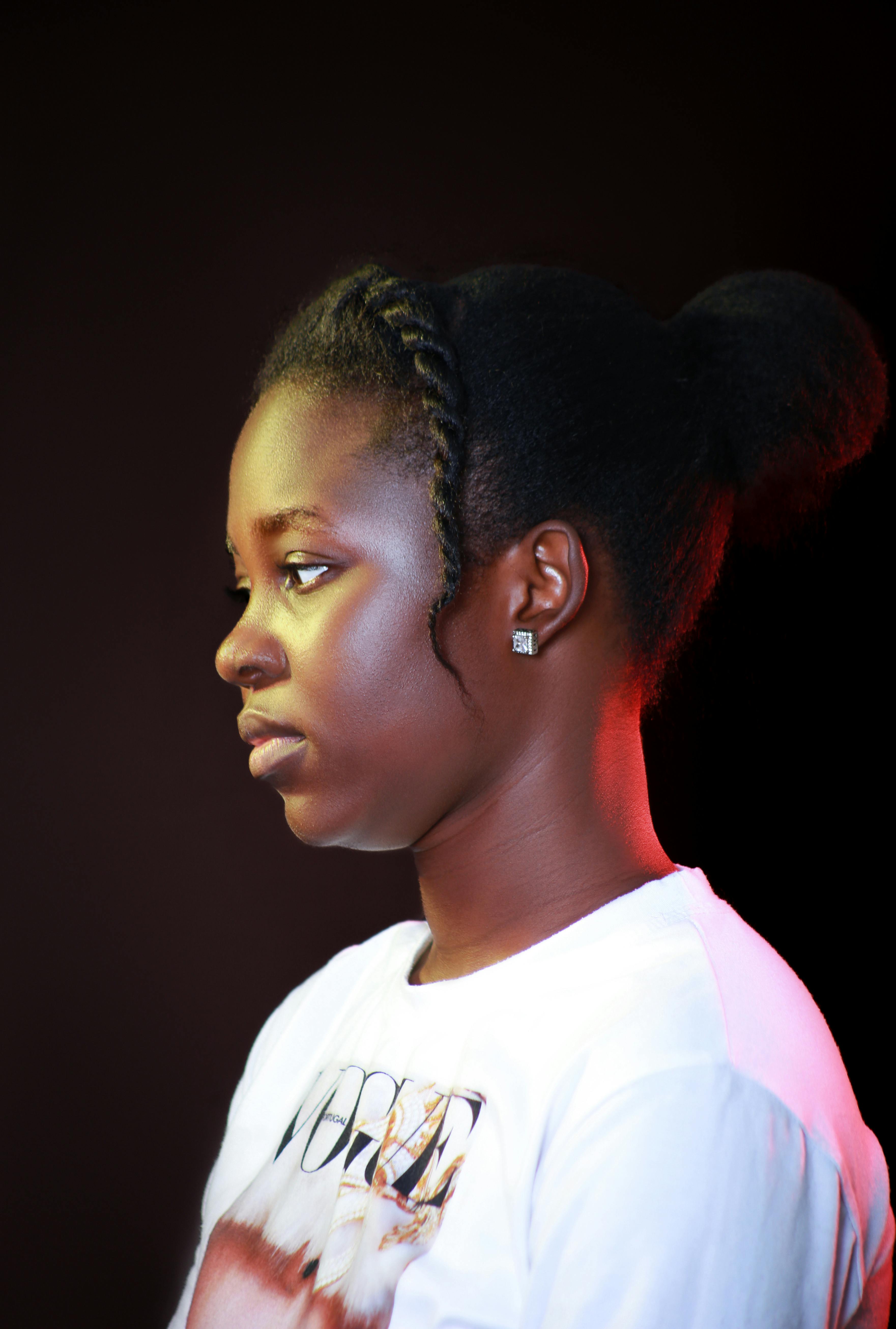 Woman with Updo Hair and Braid over Forehead · Free Stock Photo
