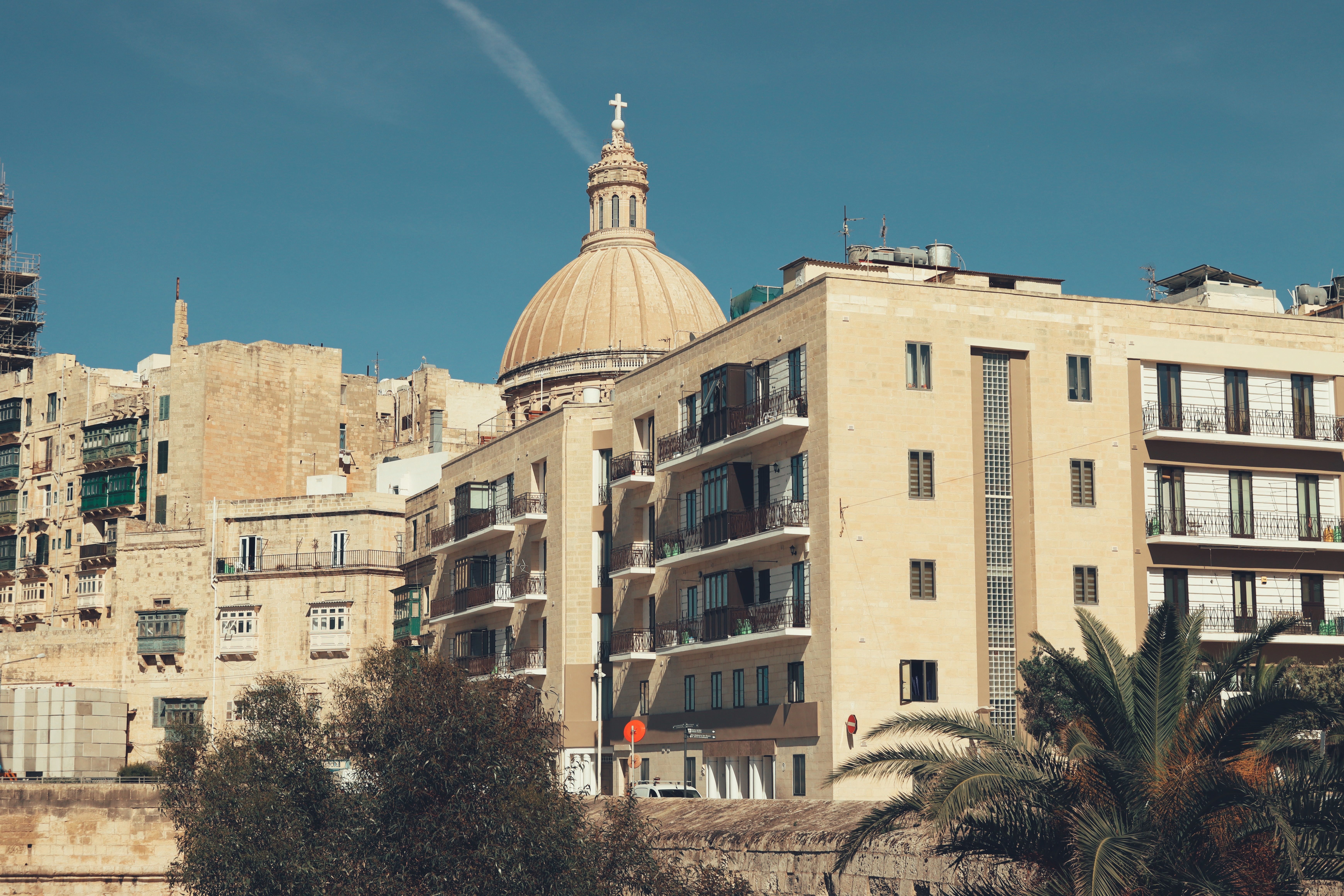 Panorama of a Street in Valetta with Basilica of Our Lady of Mount ...
