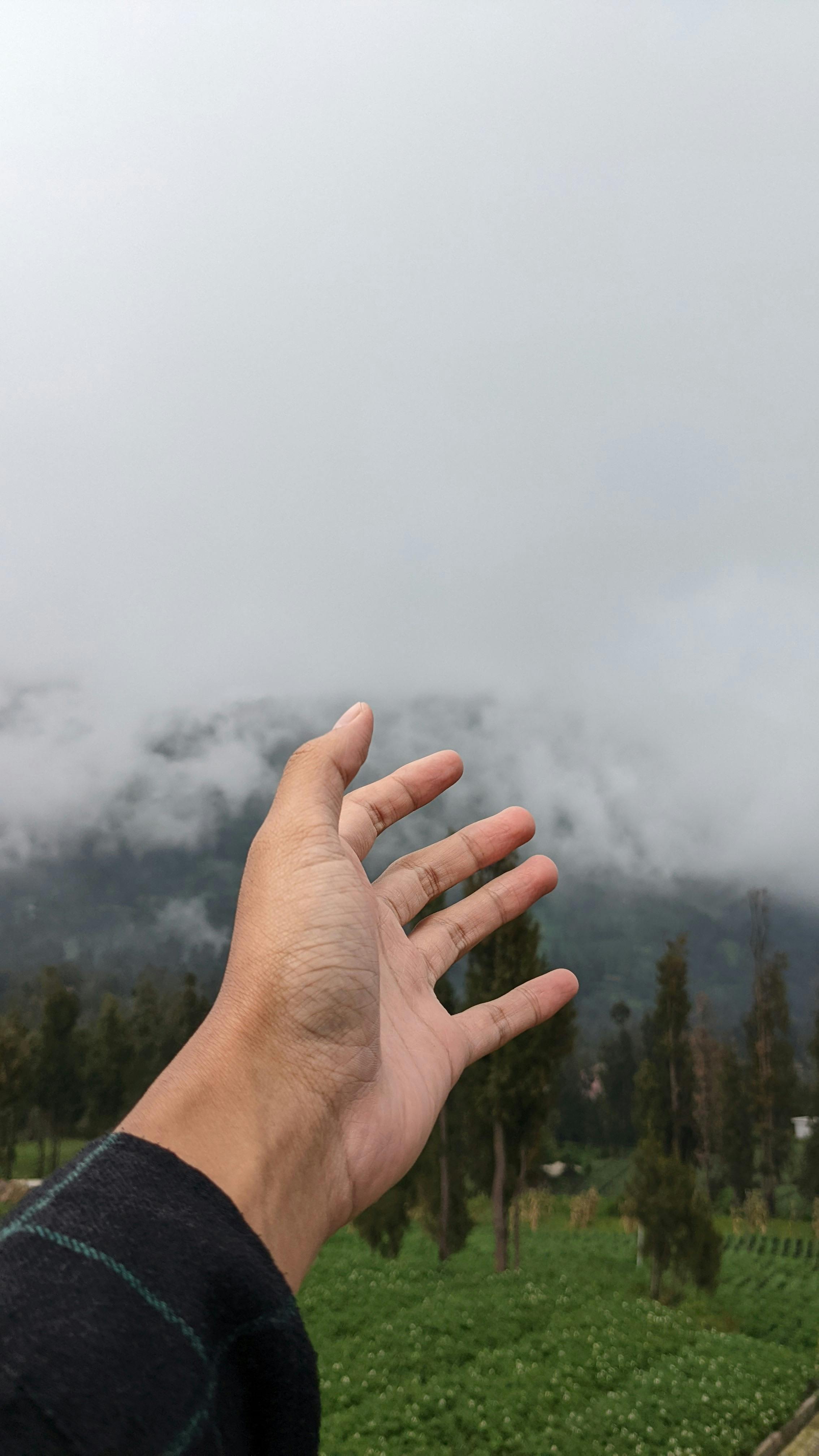 Hand Reaching out toward the Mountain · Free Stock Photo