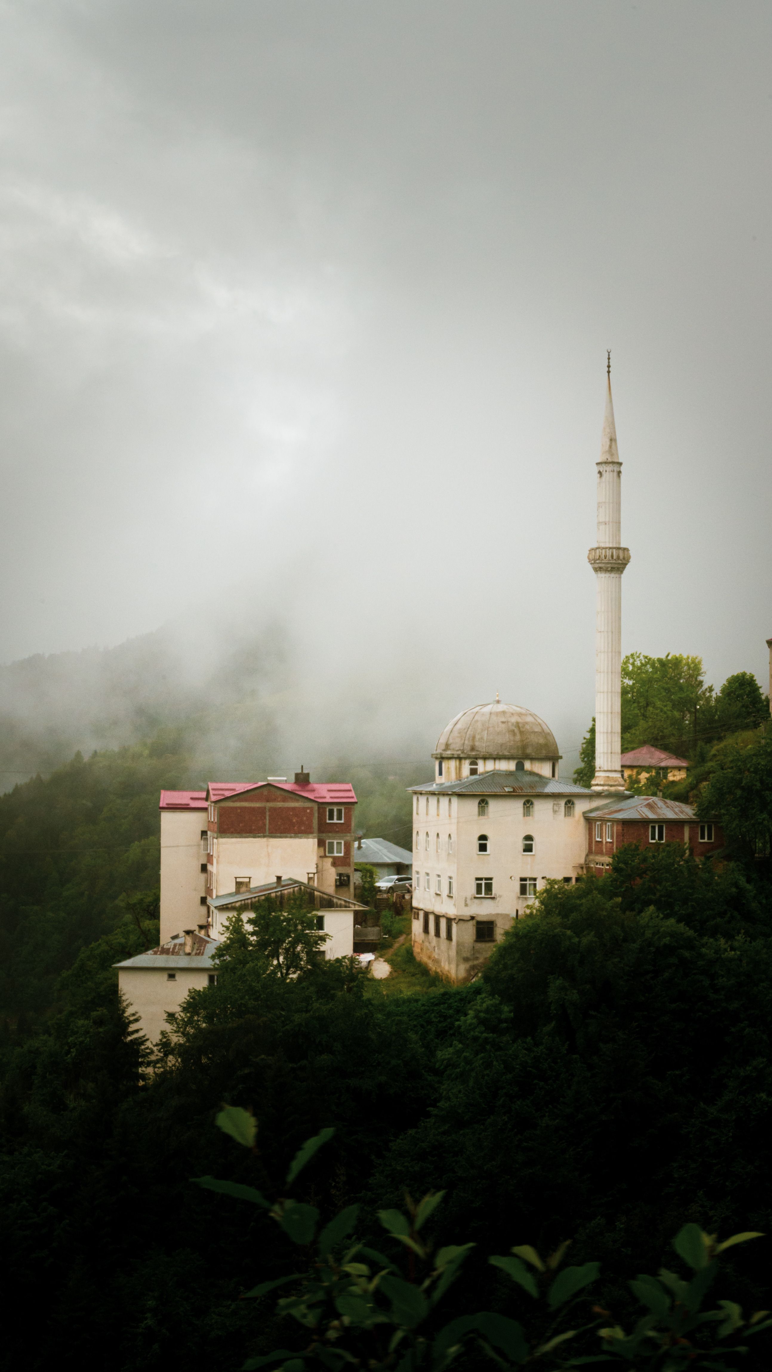 Rural Landscape with Village Houses and Minaret at Dawn · Free Stock Photo
