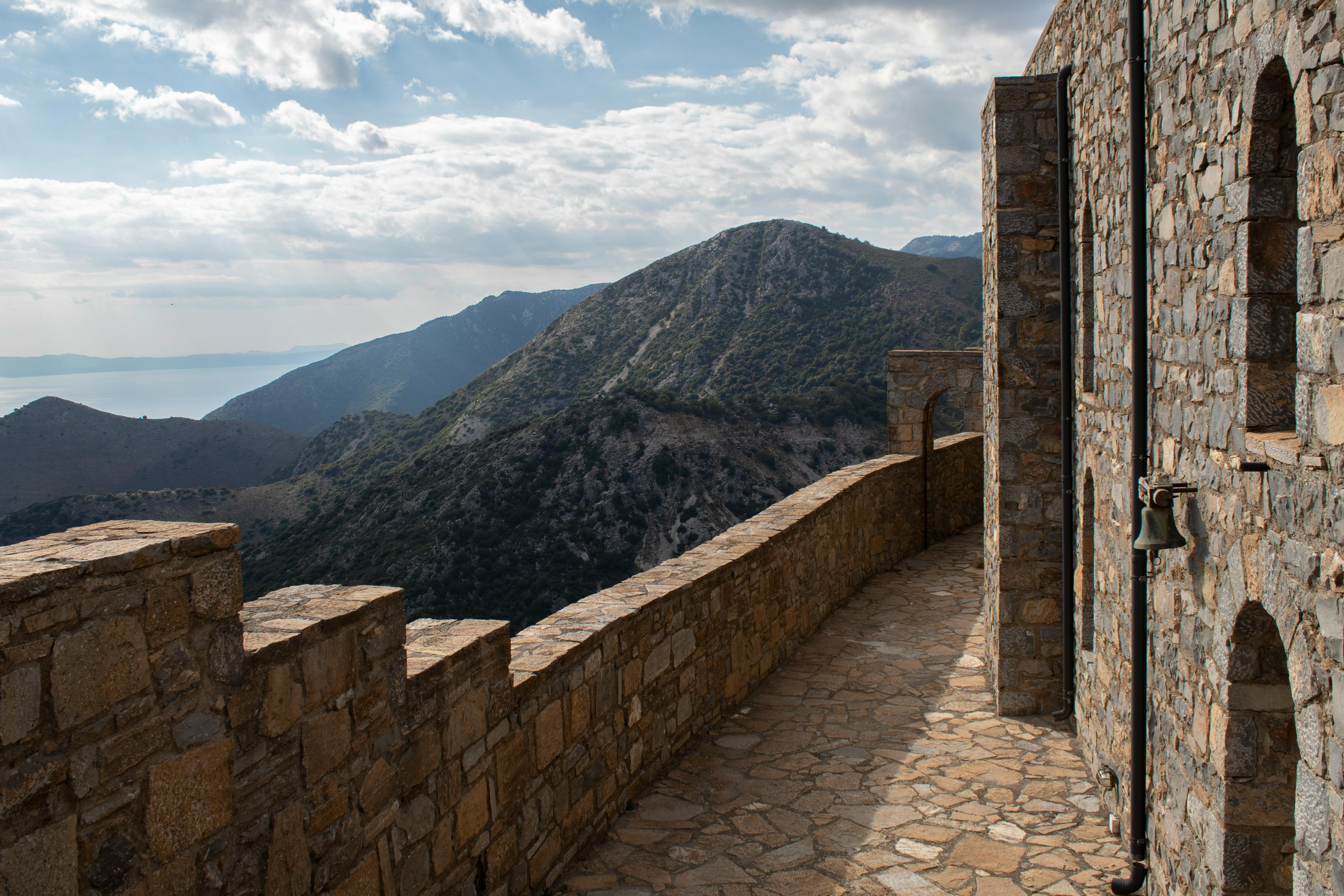 View of a Terrace and Wall of a Fortress overlooking Mountains · Free ...