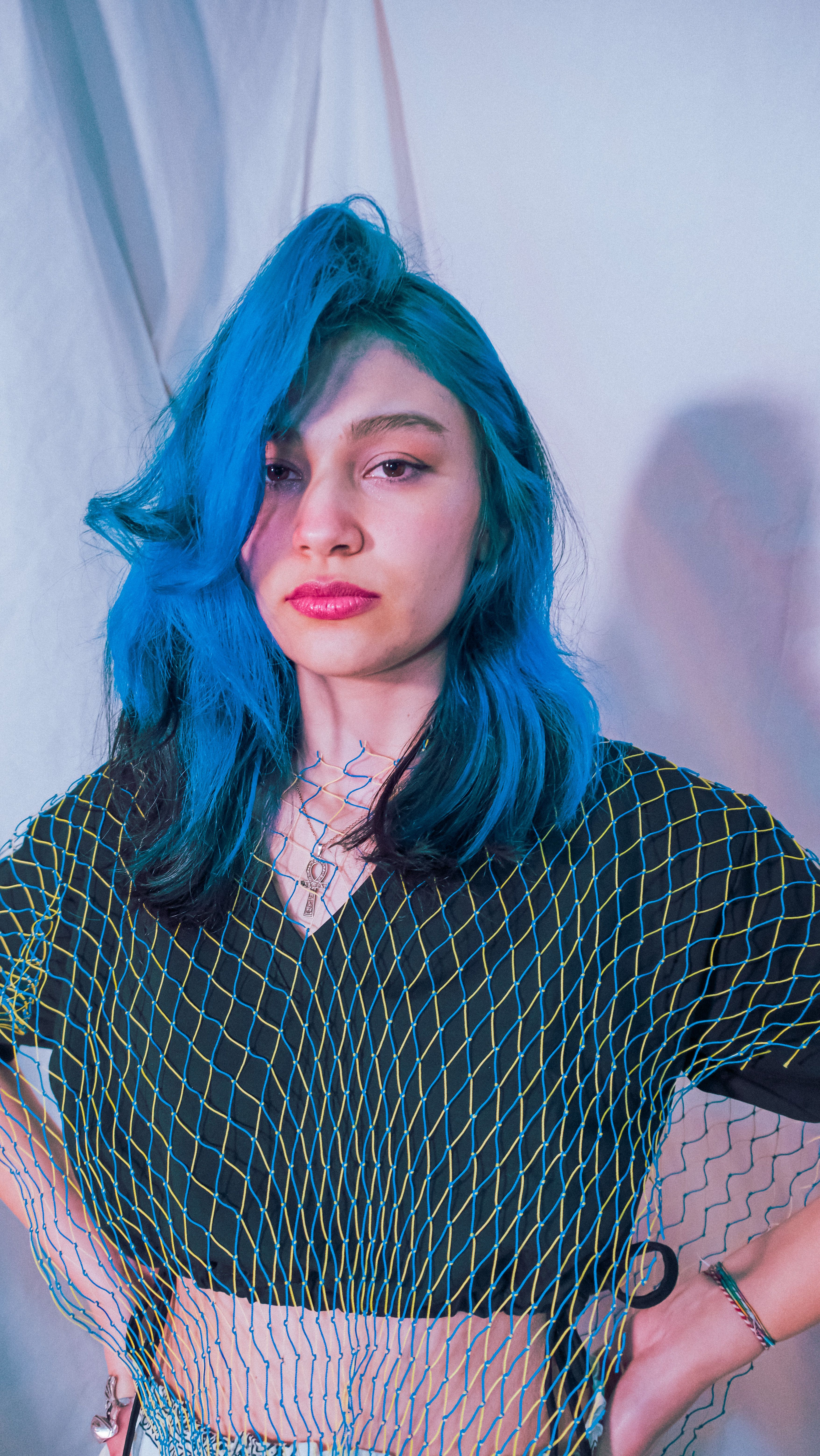 Woman with Hair Dyed Blue and Wire Blouse · Free Stock Photo