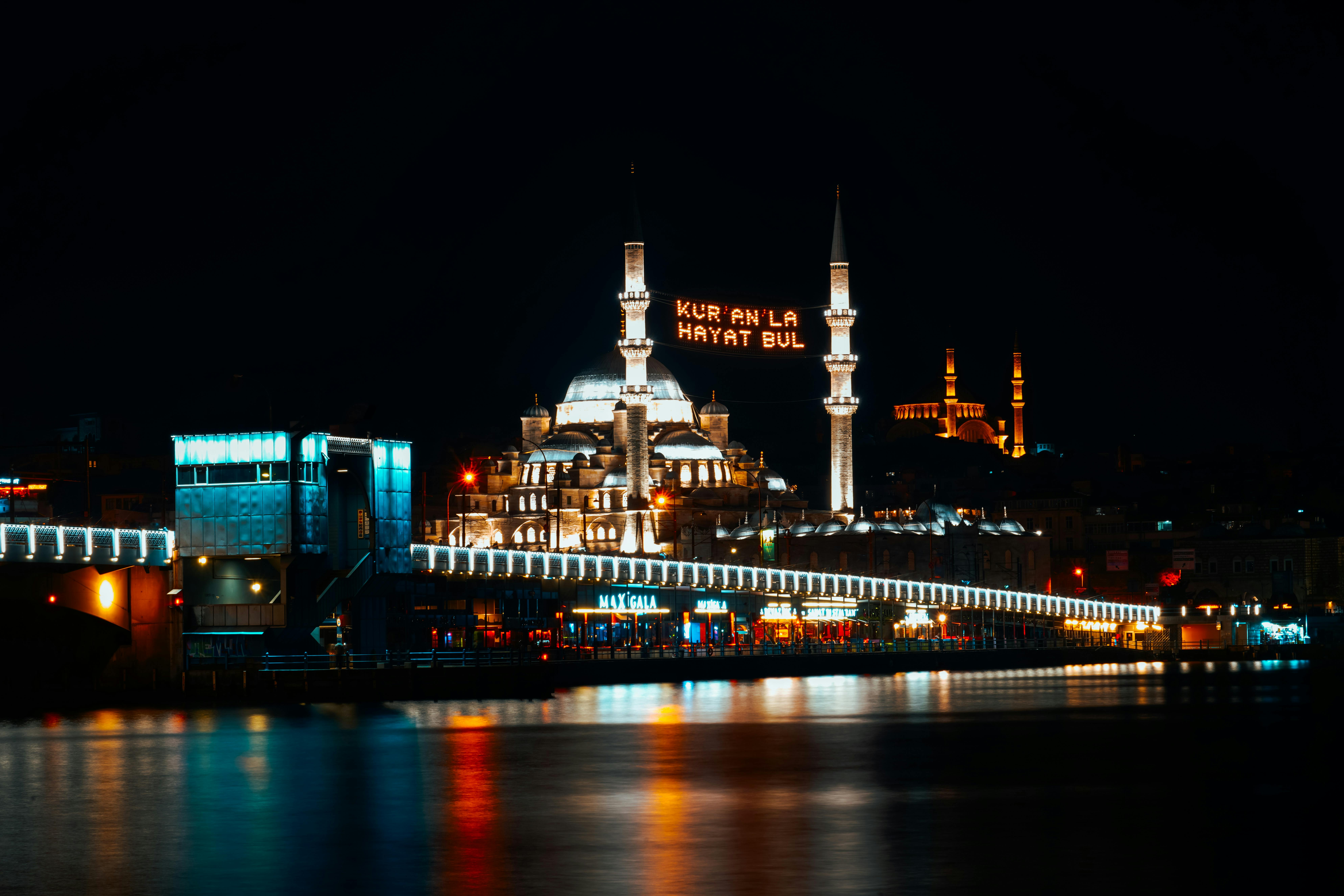 View of Illuminated Mosque in Istanbul at Night · Free Stock Photo